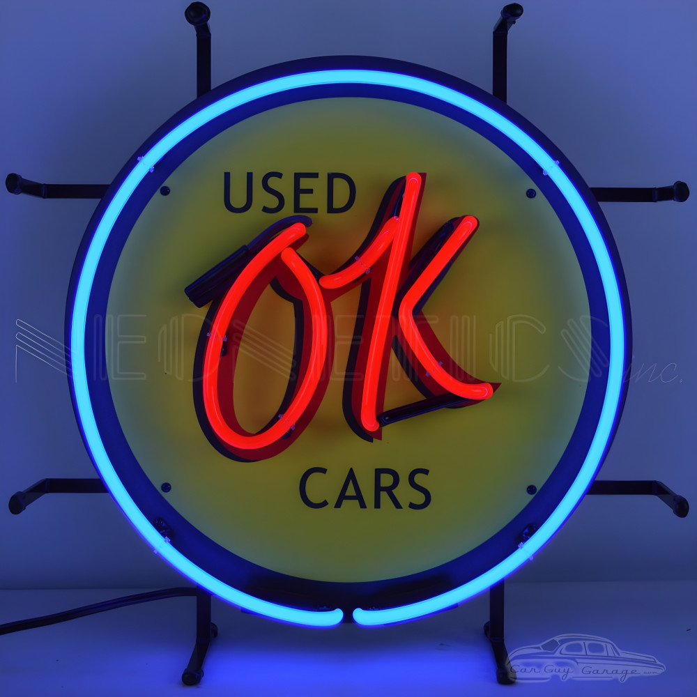 48" Neon OK Used Cars Sign - Durable, Hand Blown, Made in USA