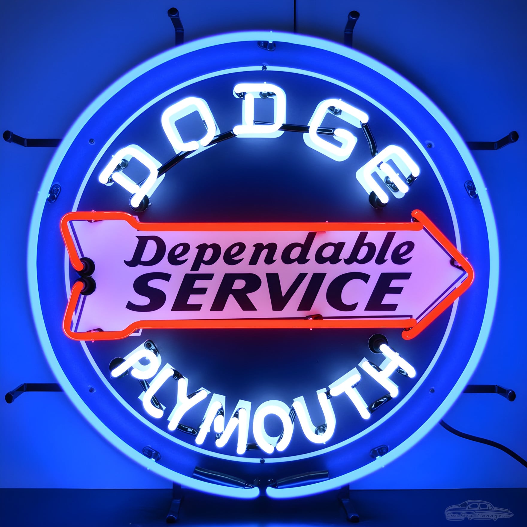 Dodge Plymouth Dependable Service Neon Sign - 24" Round, Indoor Use