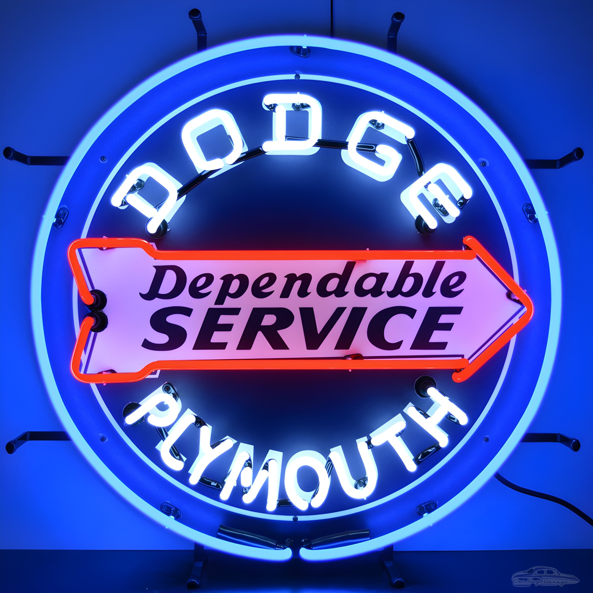 Dodge Plymouth Dependable Service Neon Sign - 24" Round, Indoor Use