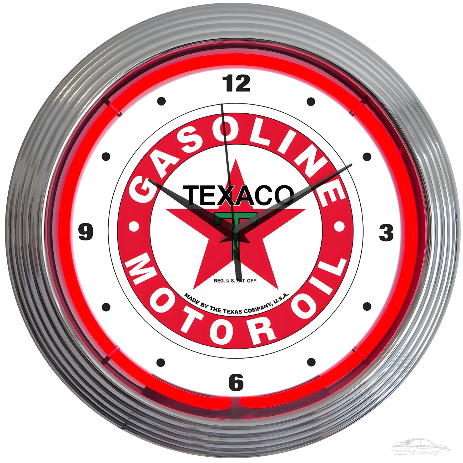 Texaco Gasoline Neon Clock - Retro Style, Real Glass Neon