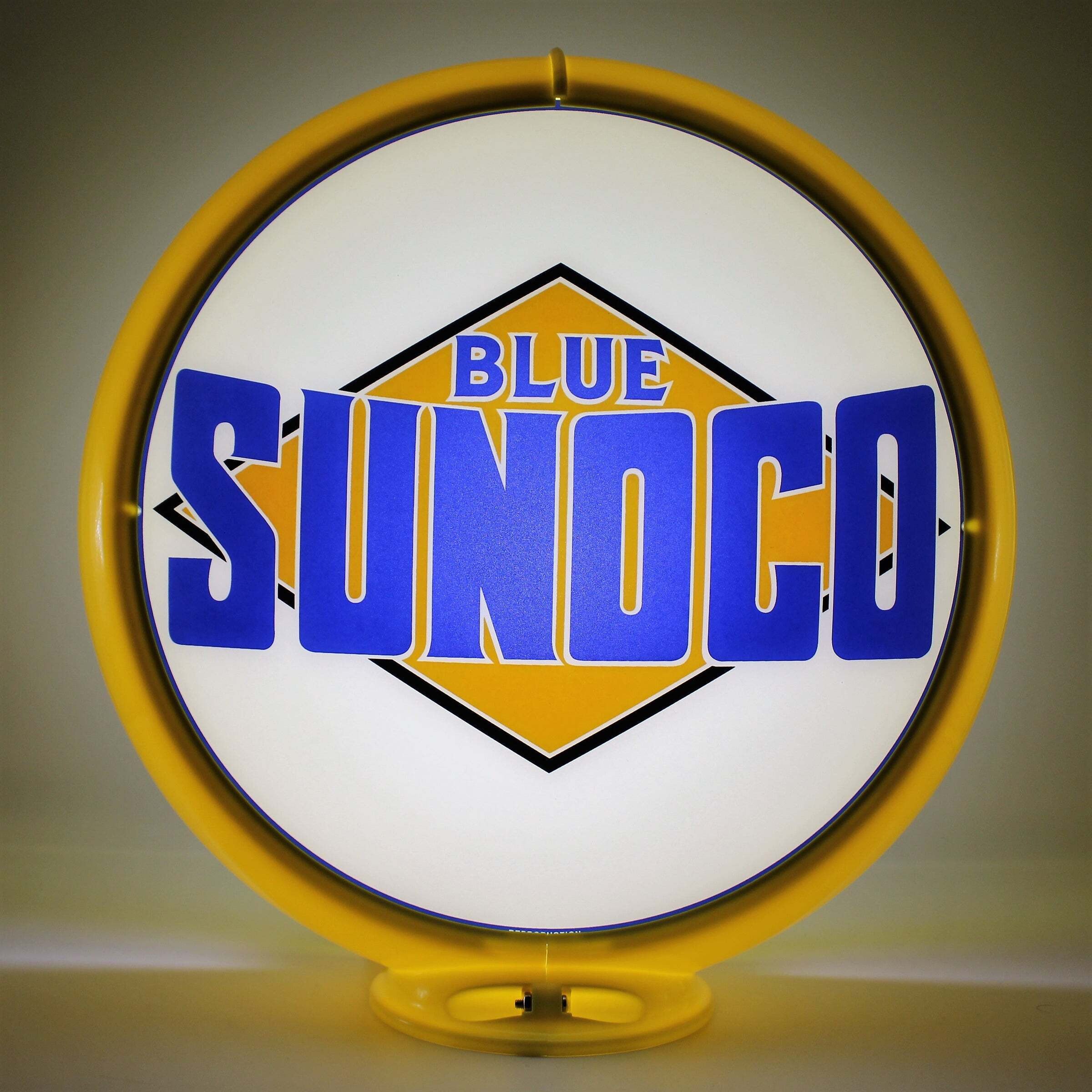 Vintage Sunoco Blue Glass Gas Pump Globe Lamp - Double Sided