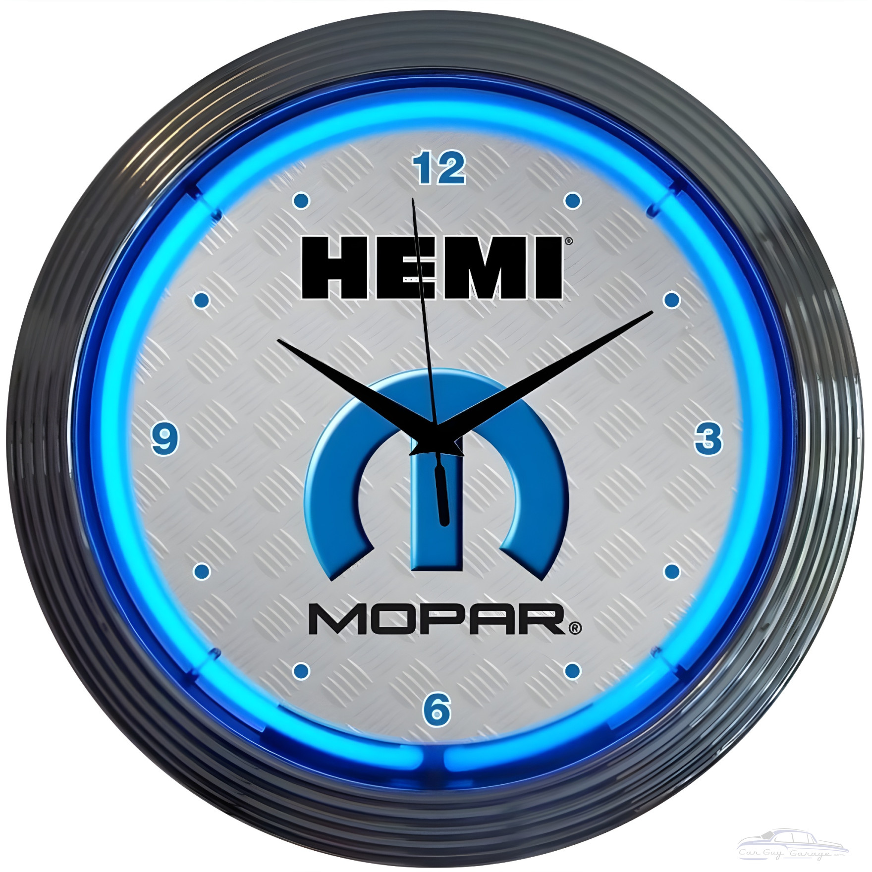 Mopar Hemi Neon Clock - 15" Diameter, Real Glass Neon, Chrome Rim