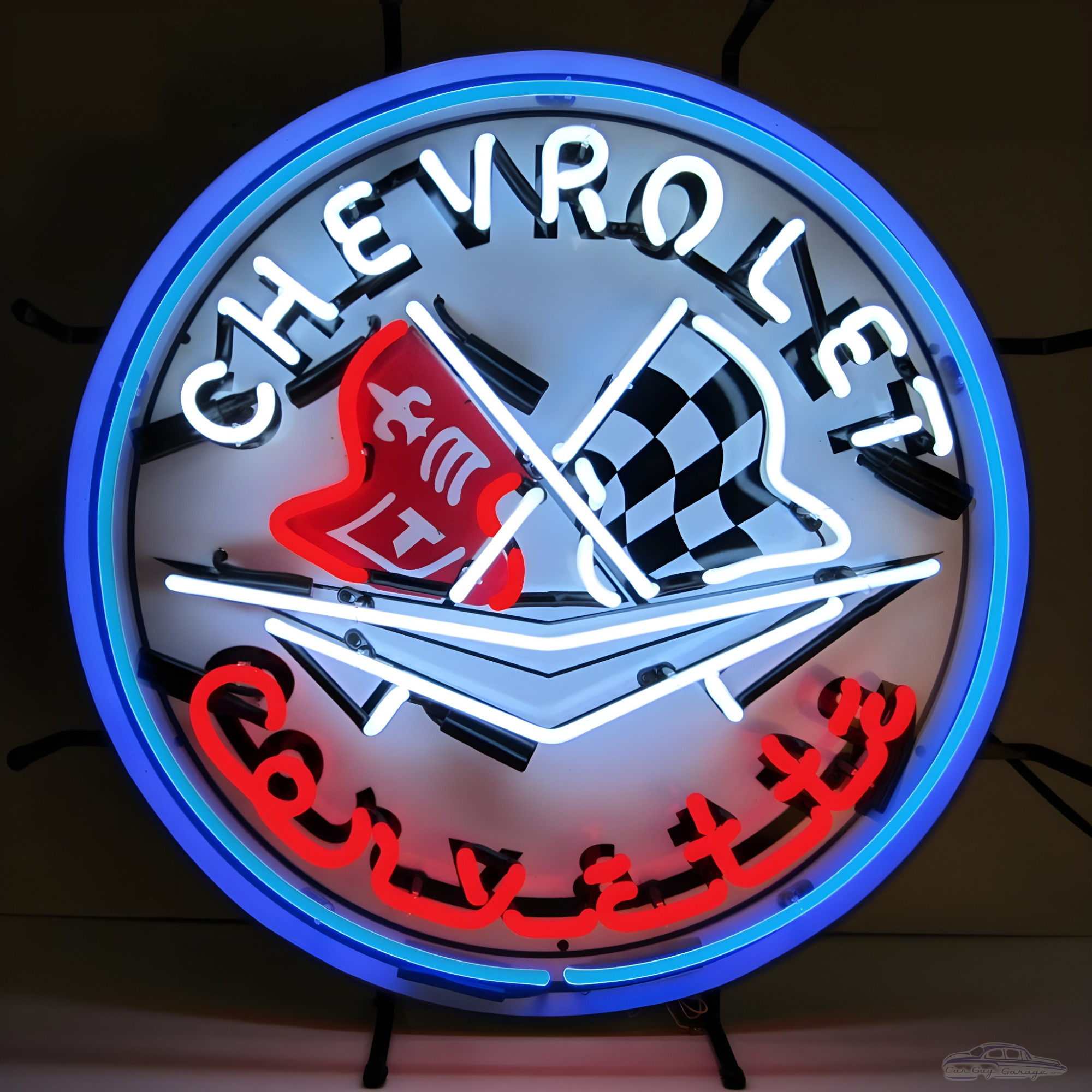 C1 Corvette Neon Sign - Blue Outer Ring - 24" Round - Indoor Use