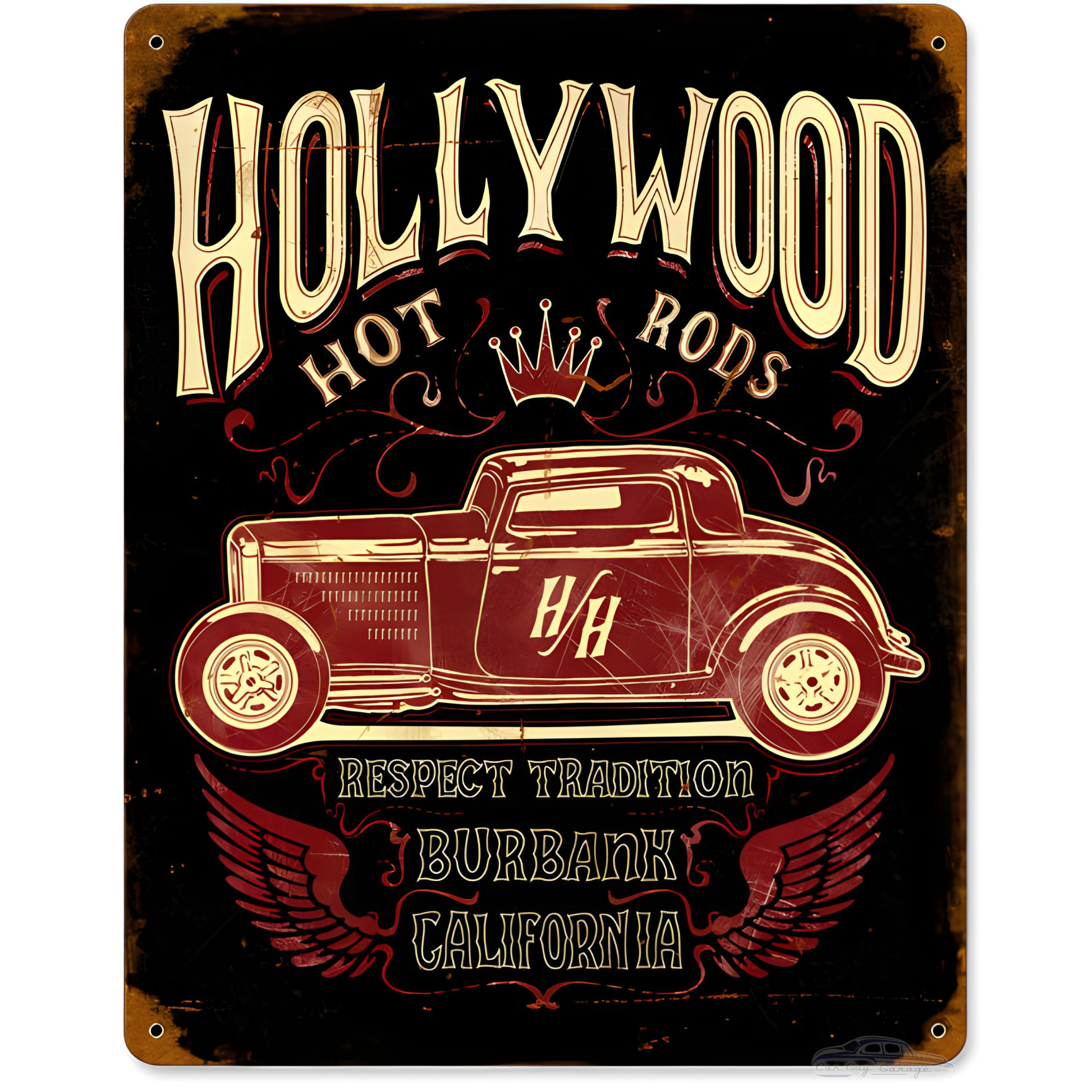Hollywood Hot Rod Sign - Vintage Metal, 11"x14", Handmade USA
