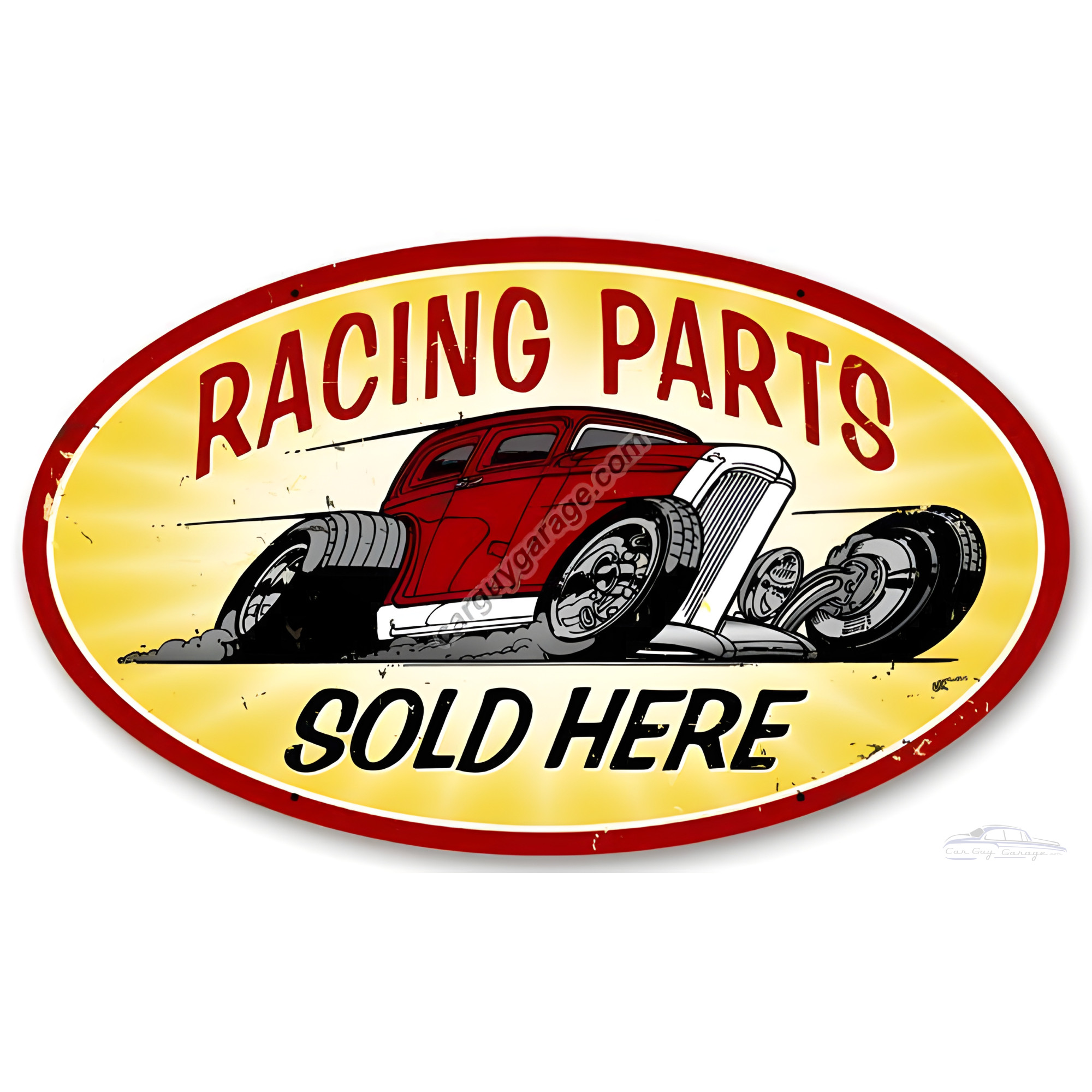 Racing Parts Oval Metal Sign - Durable 14"x24" Garage Decor