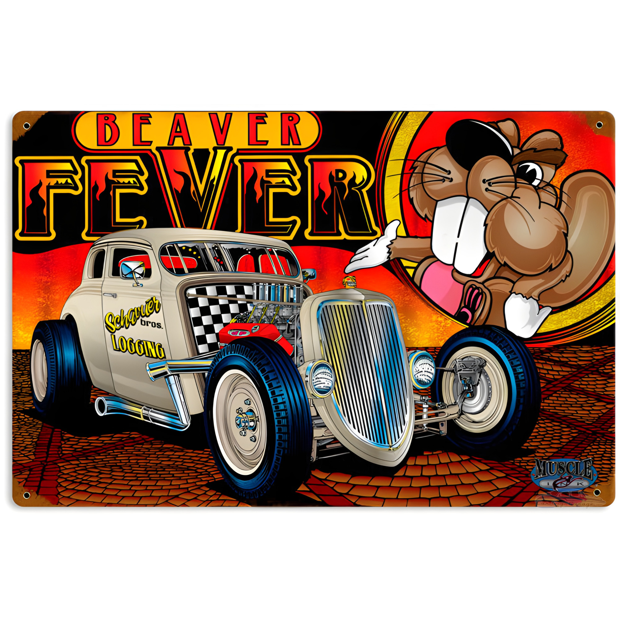 Rat Rod Beaver Fever Metal Sign - Durable 12" x 18" Decor