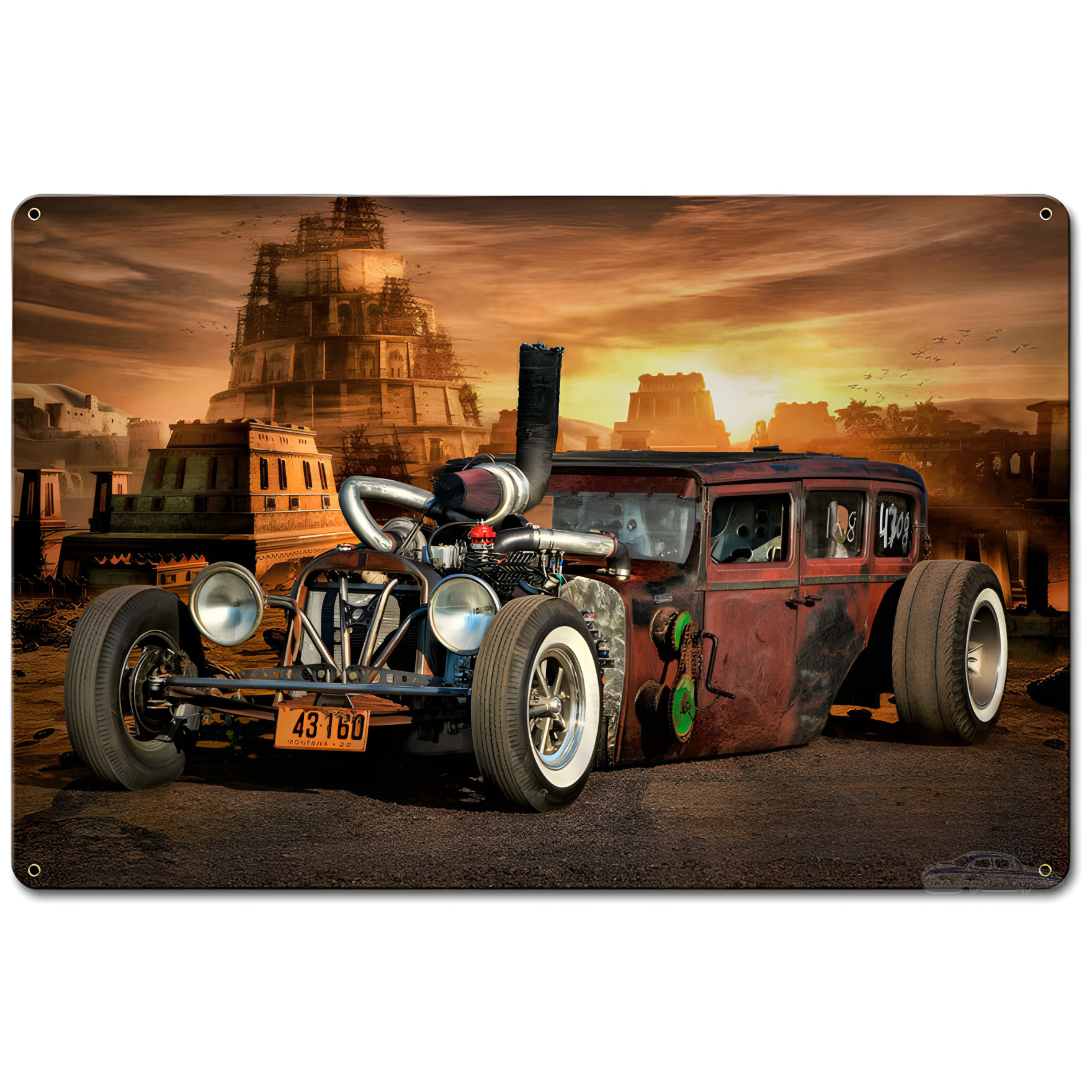 Rat Rod City Metal Sign - Durable 18"x12" Garage Decor