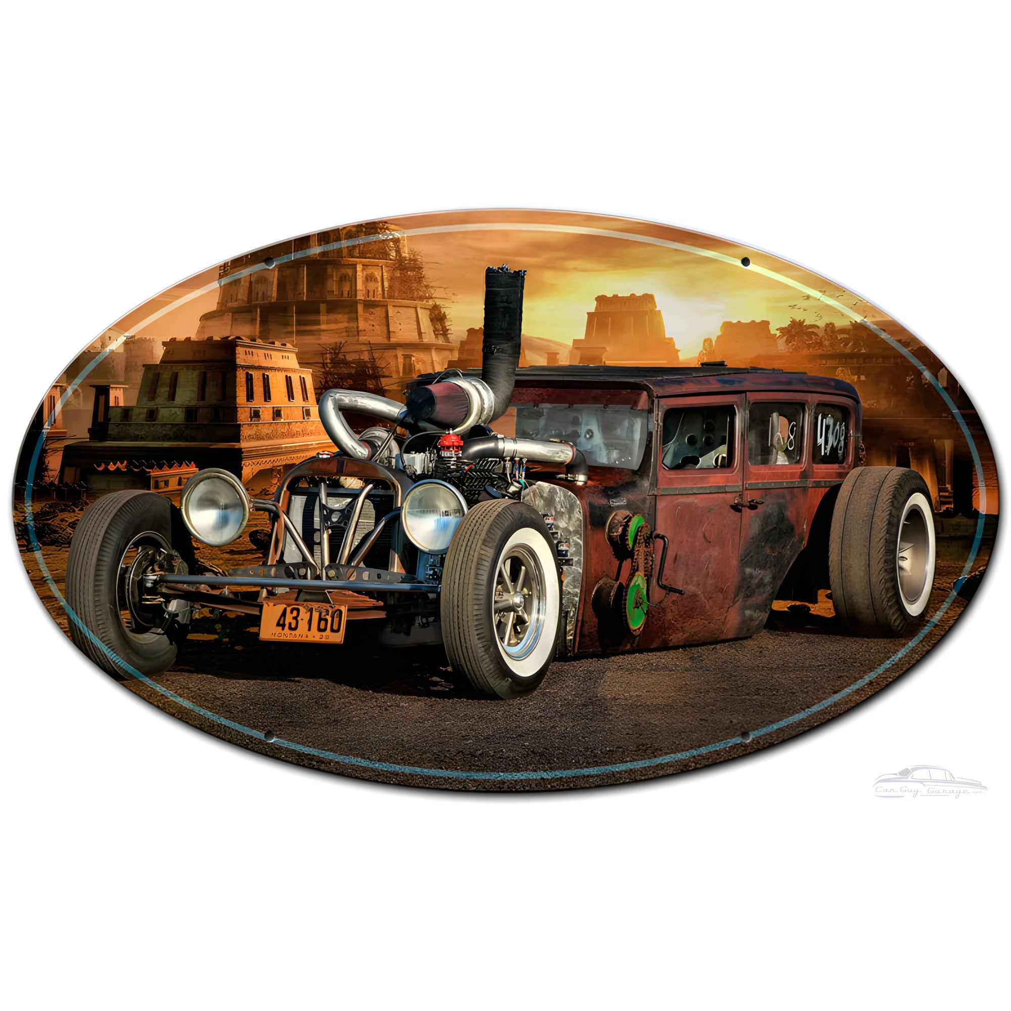 Rat Rod City Oval Metal Sign - 24"x14" - Made in USA