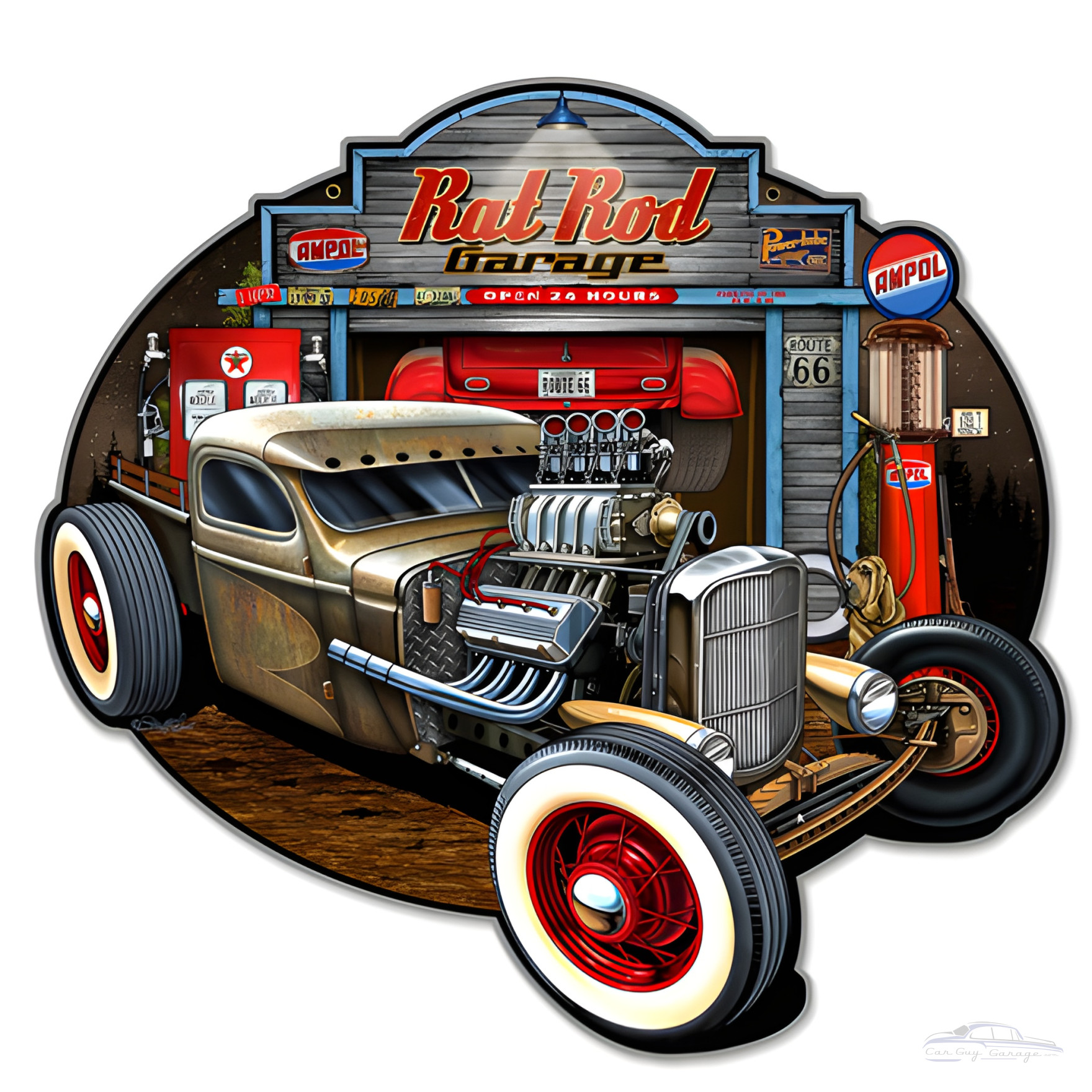 Rat Rod Garage Metal Sign - 24"x24" Heavy Gauge Steel Decor