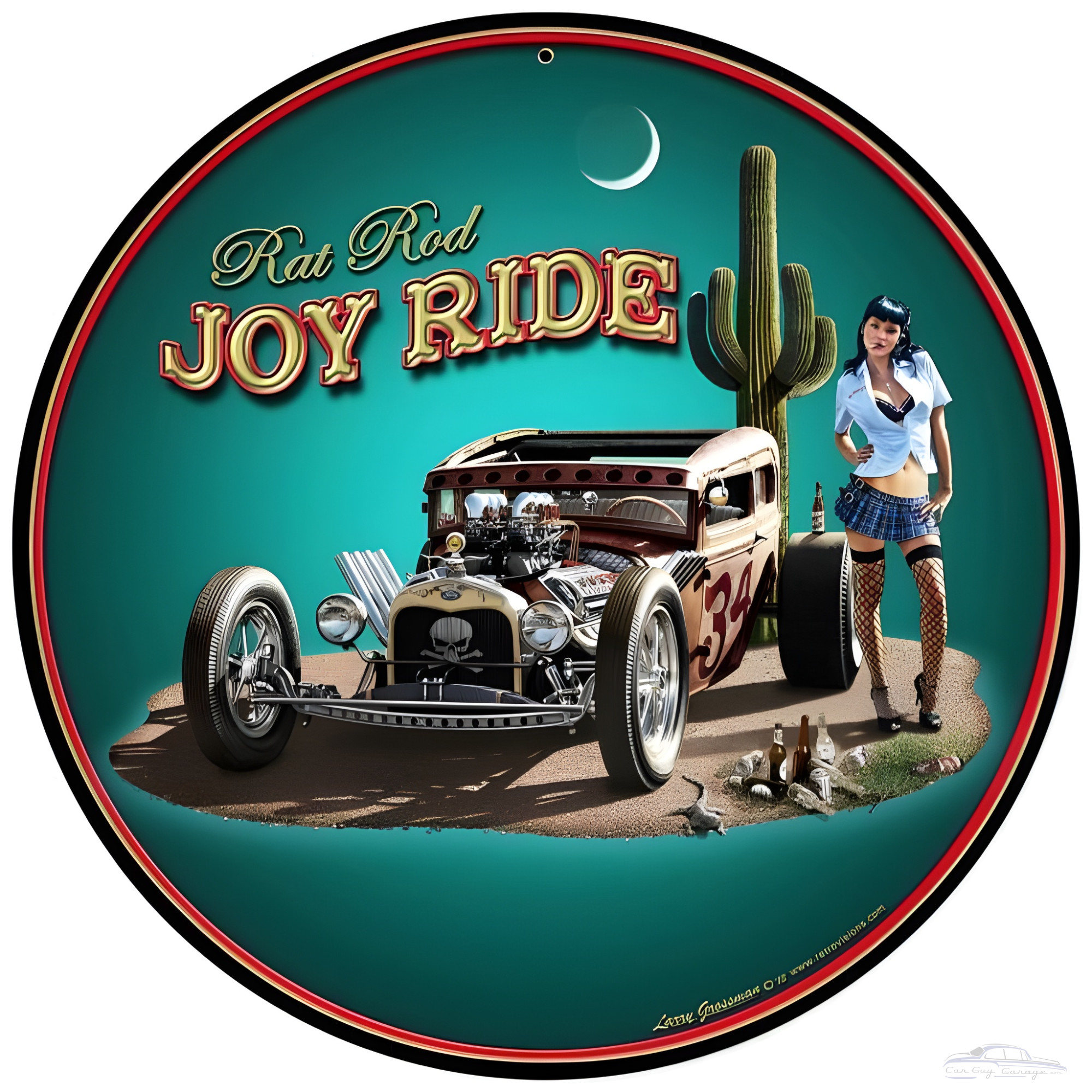 Rat Rod Joy Ride Metal Sign - 14" Round, Made in USA