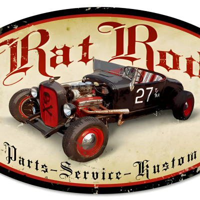 Rat Rod Metal Sign - 24"x14" Heavy Gauge Steel, USA Made