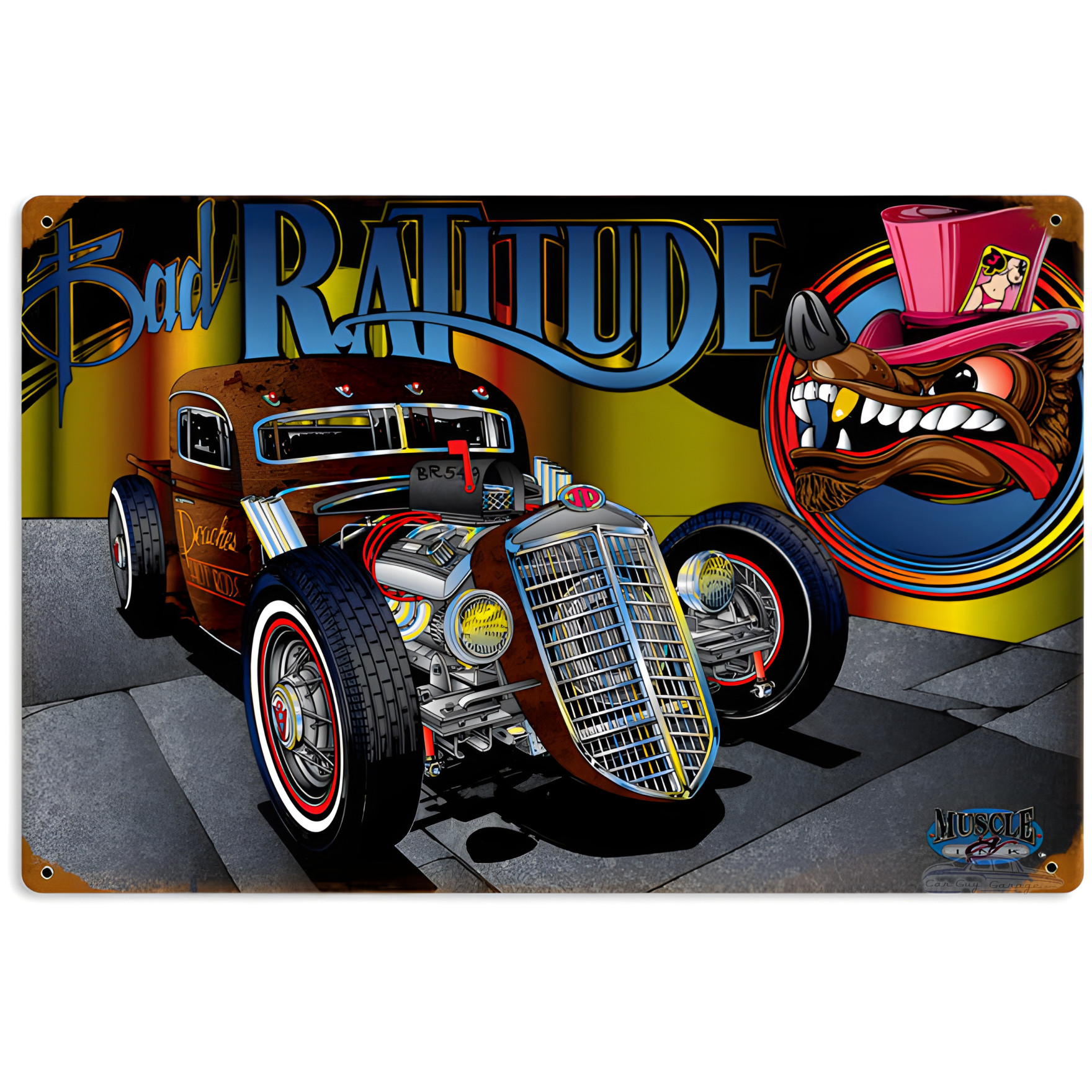 Rat Rod Ratitude Metal Sign - Vintage Decor 12" x 18"