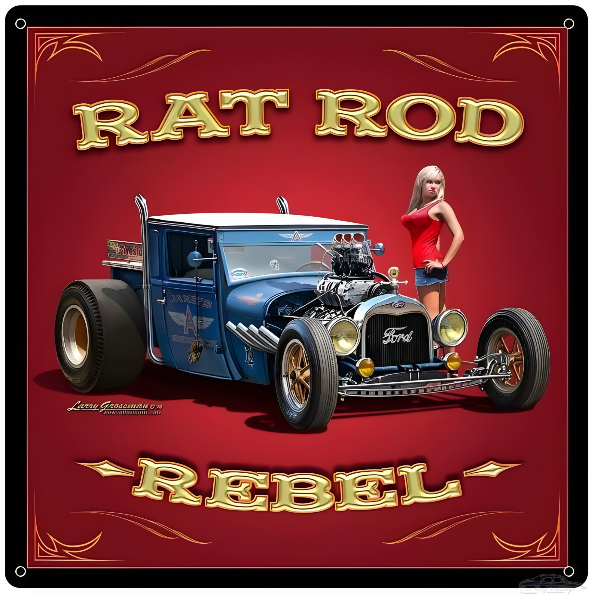 Rat Rod Rebel Metal Sign - 18"x18" Heavy Gauge Steel USA