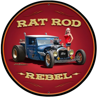 Rat Rod Rebel Metal Sign - 28" Round, Handmade in USA