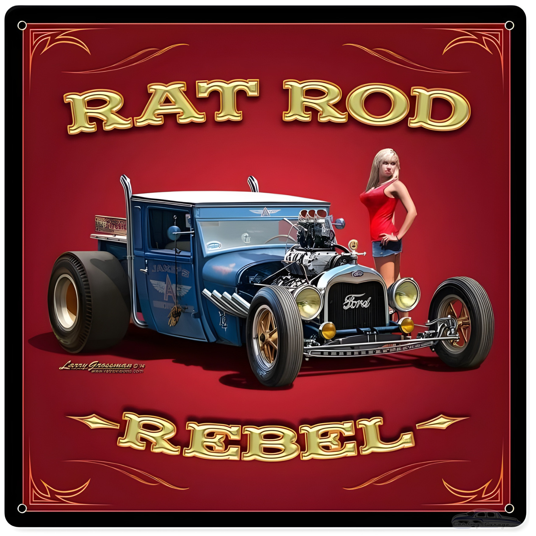 Rat Rod Rebel Metal Sign - 12"x12" - Made in USA, Easy Hang