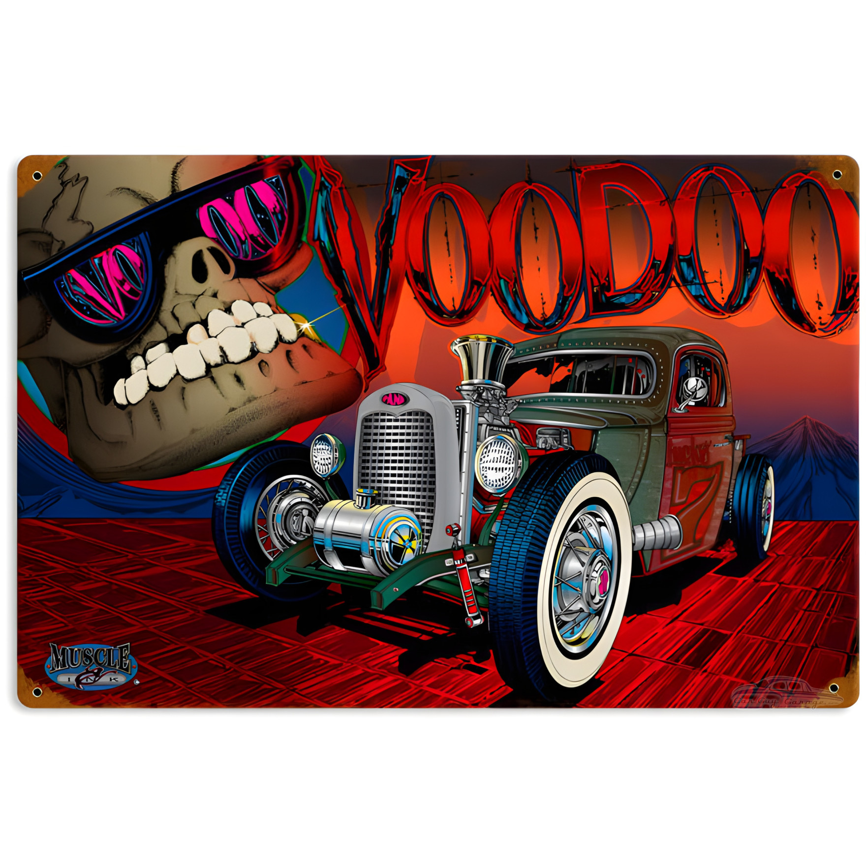 Rat Rod Voodoo Metal Sign - Vintage 12" x 18" Decor