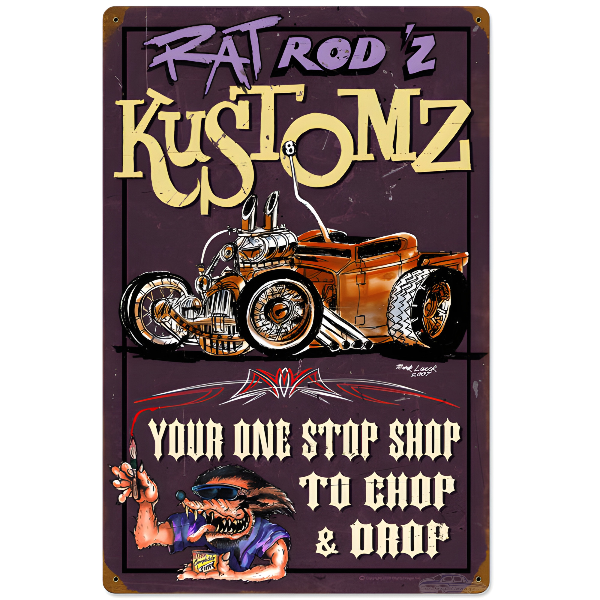 Rat Rodz Kustomz Metal Sign - Vintage Garage Decor 16"x24"