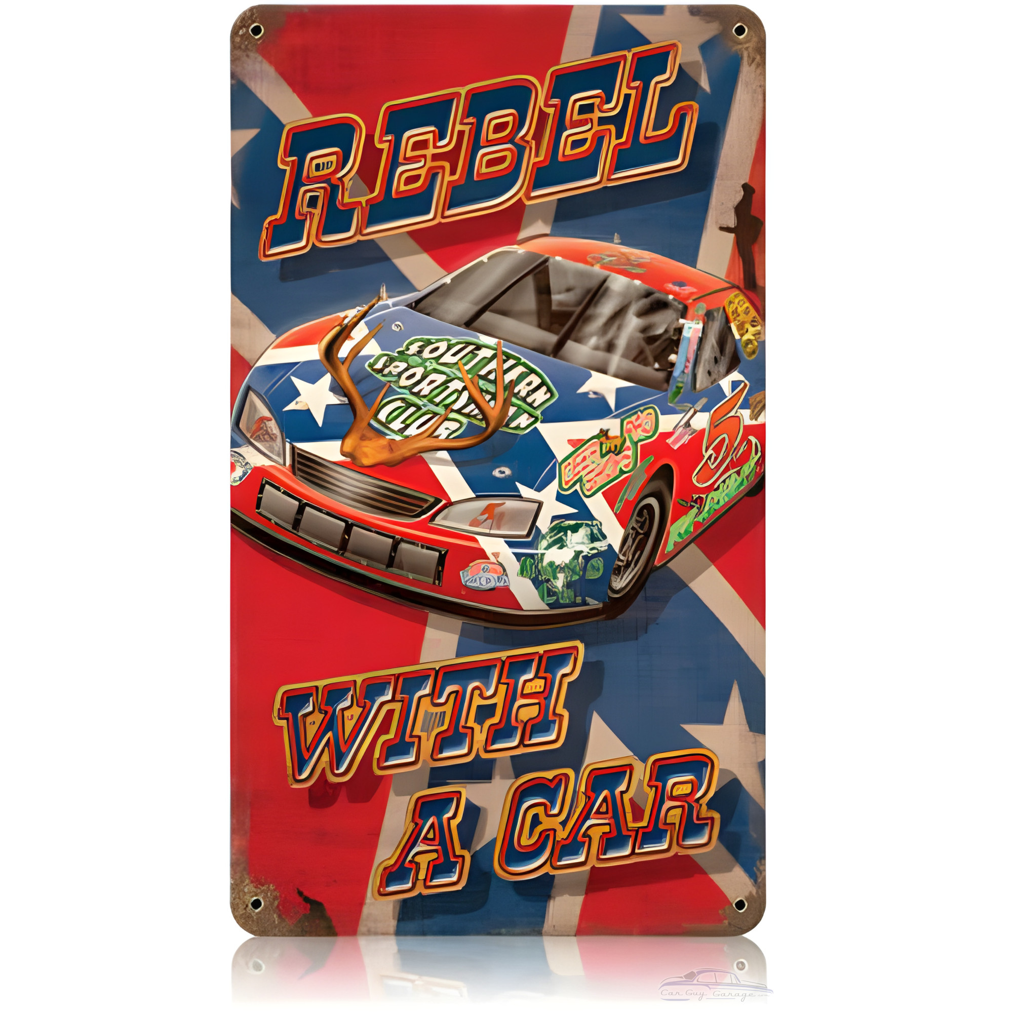 Rebel Car Metal Sign - Vintage Style, Durable, Made in USA