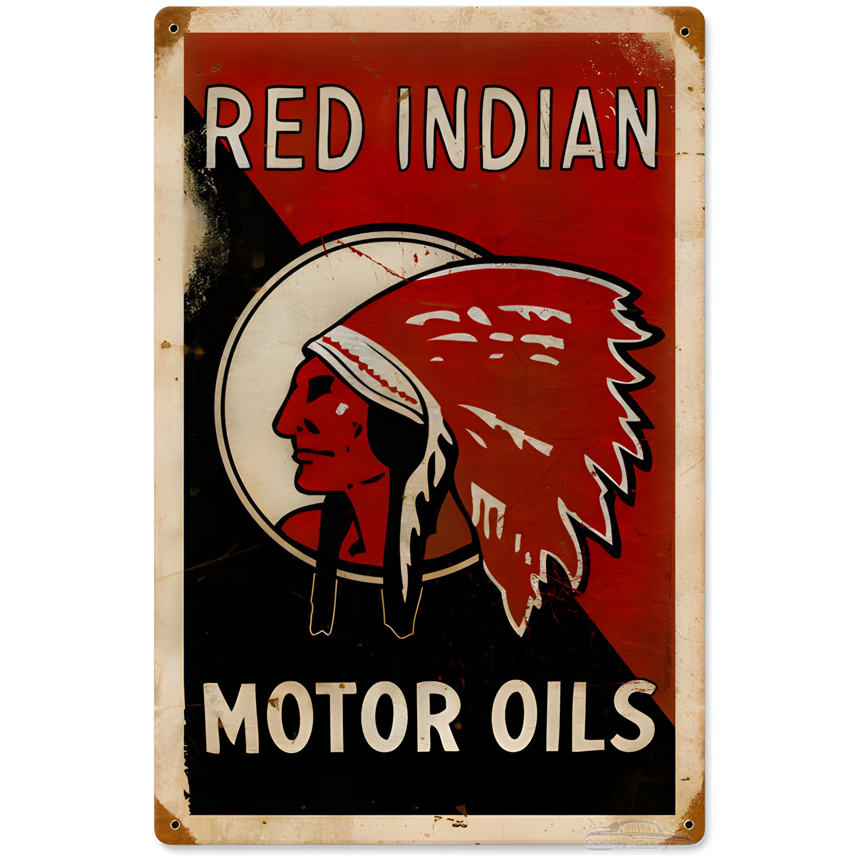 Red Indian Oil Metal Sign - Vintage Decor, 12" x 18"