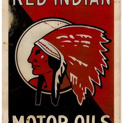 Red Indian Oil Metal Sign - Vintage Decor, 12" x 18"