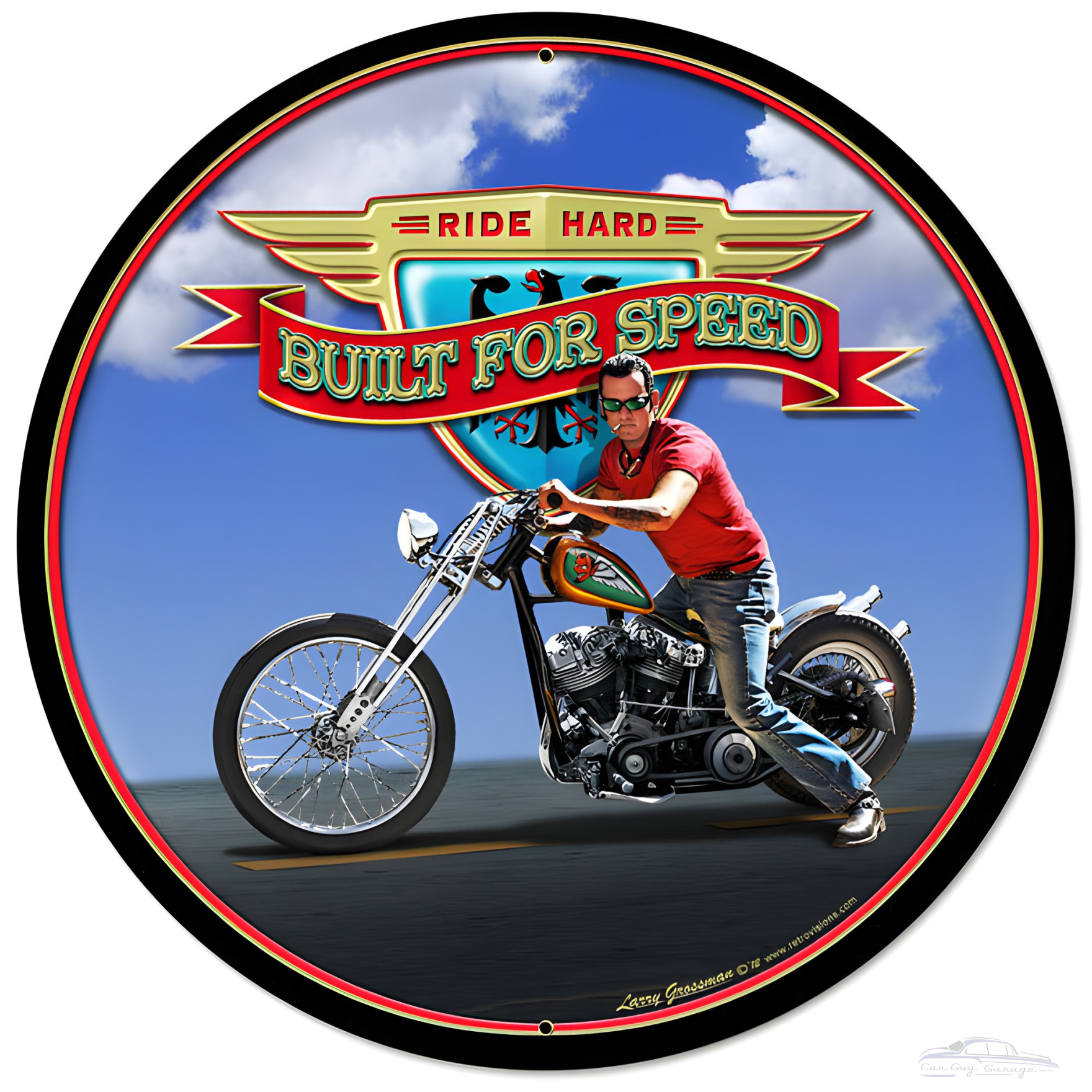 Ride Hard Metal Sign - 28" Round, Vintage Style, USA Made