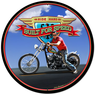 Ride Hard Metal Sign - 28" Round, Vintage Style, USA Made