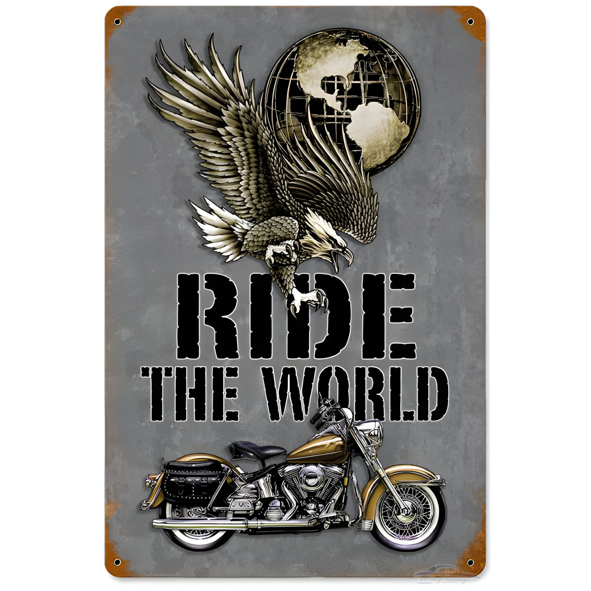 Ride the World Metal Sign - Vintage Style, 12"x18", USA Made