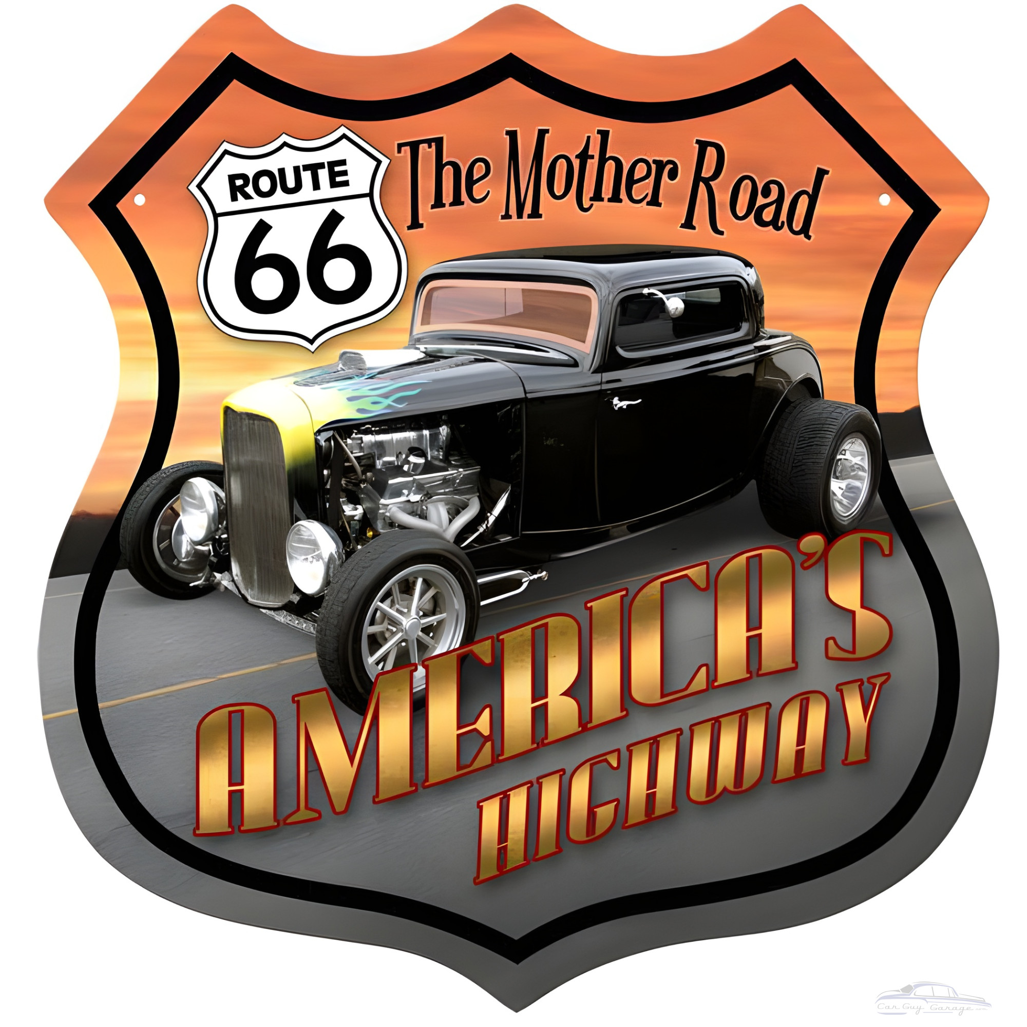 Route 66 Hotrod Metal Sign - 15"x15" - Made in USA