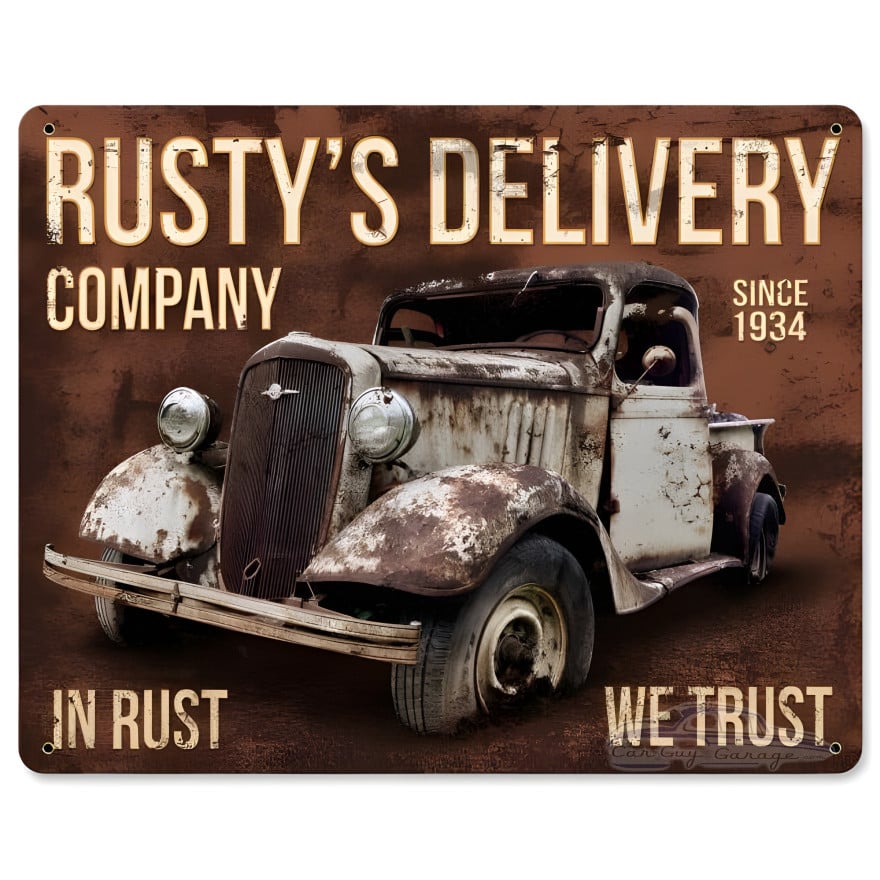 Vintage Rusty's Delivery Co. Metal Sign - 15"x12" - USA Made