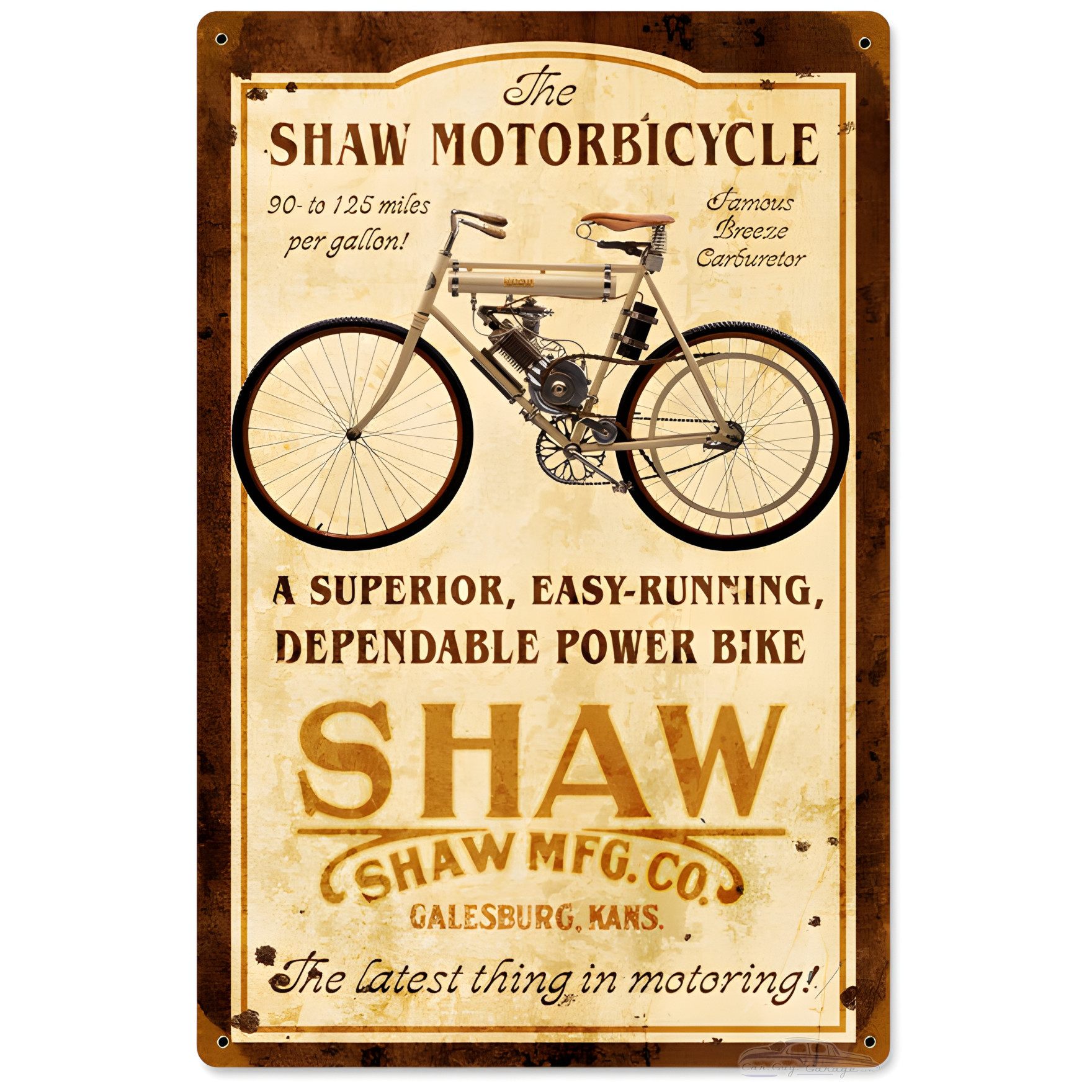 Vintage Shaw Motorbike Sign - 12"x18" - Made in USA