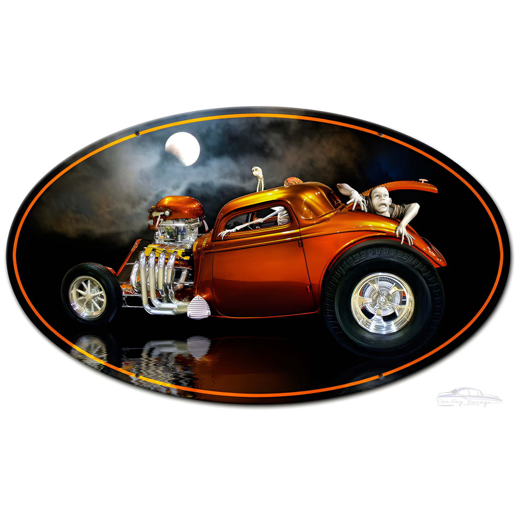 Skull Rat Rod Metal Sign - 24"x14" Durable Garage Decor