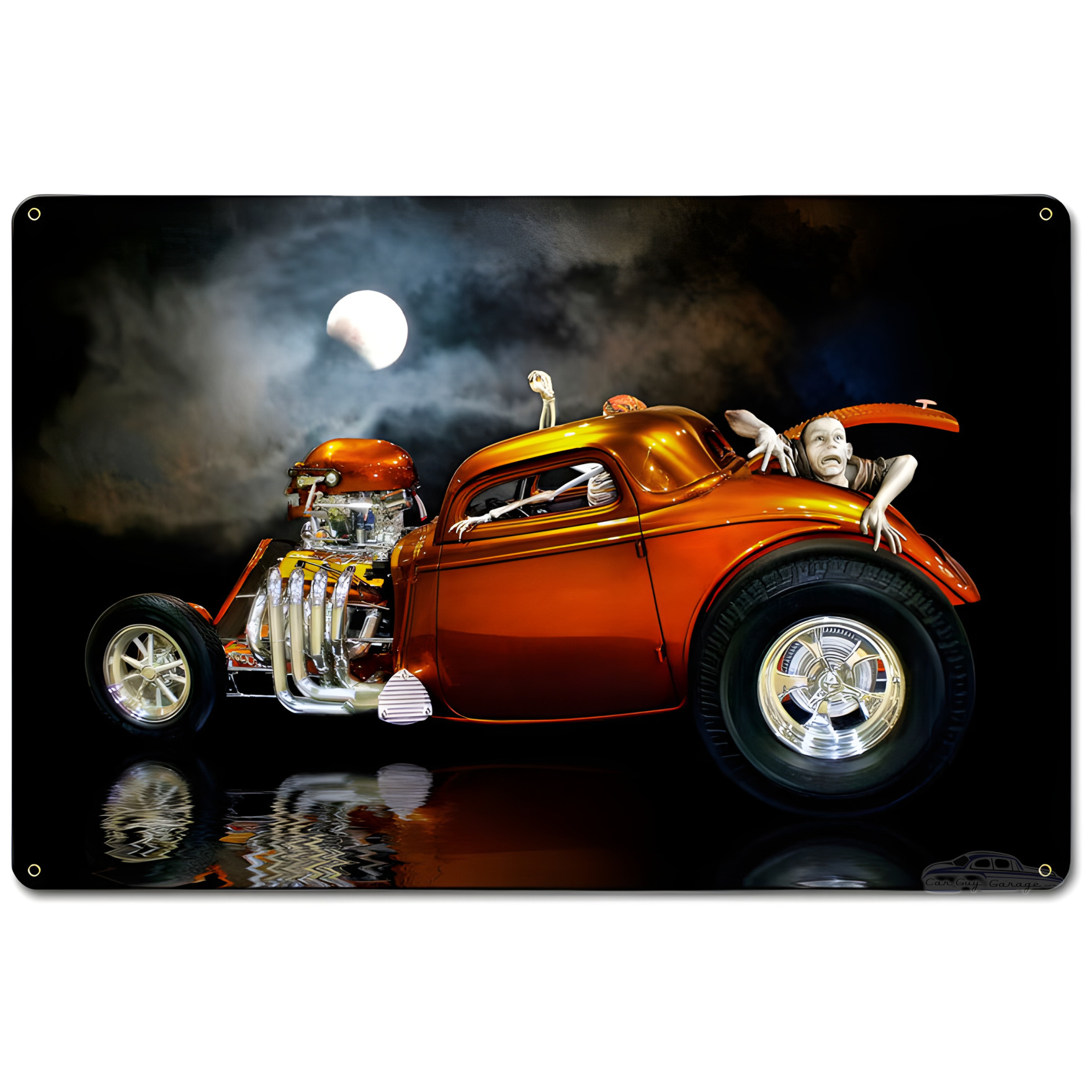 Skull Rat Rod Metal Sign - Durable 18" x 12" Garage Decor