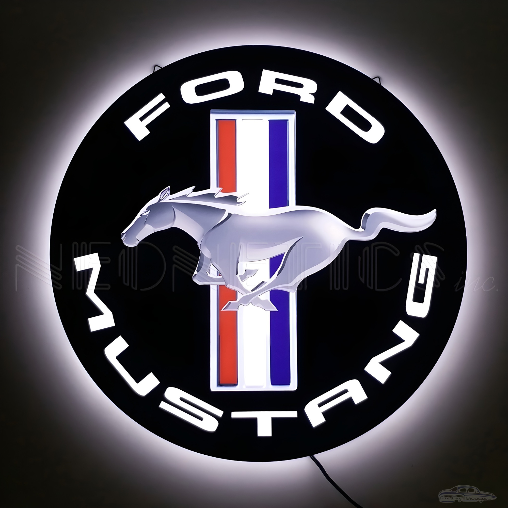 Mustang LED Sign - Iconic Tribar Logo, 16" Diameter, Indoor Use