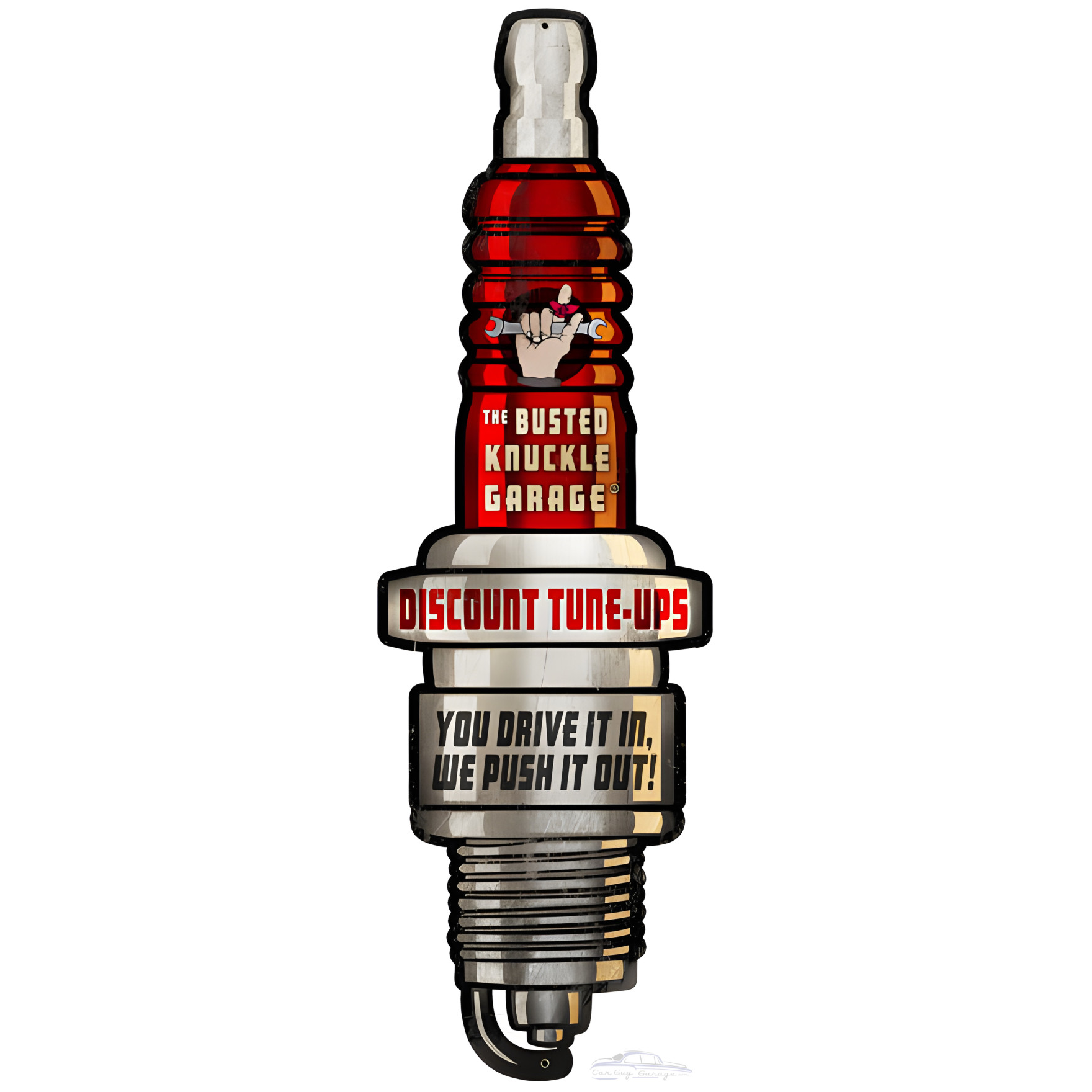 Spark Plug Sign - 7"x31" Custom Metal Shape, Made in USA