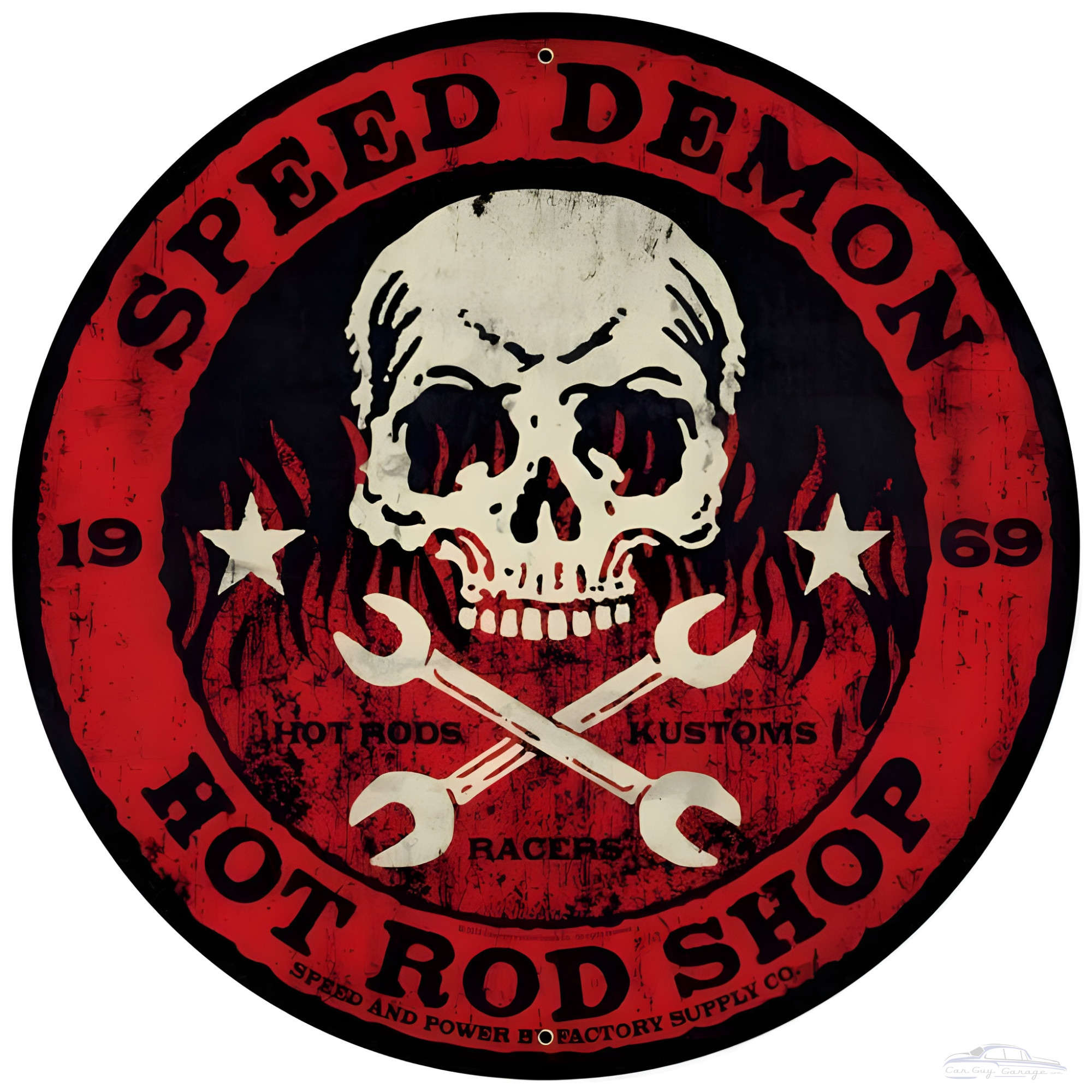 Speed Demon Red Skull Metal Sign - 28" Round, Vintage Style