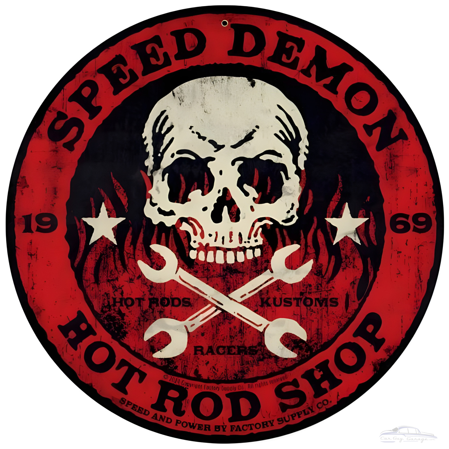 Speed Demon Red Skull Metal Sign - 14" Round, Heavy Steel