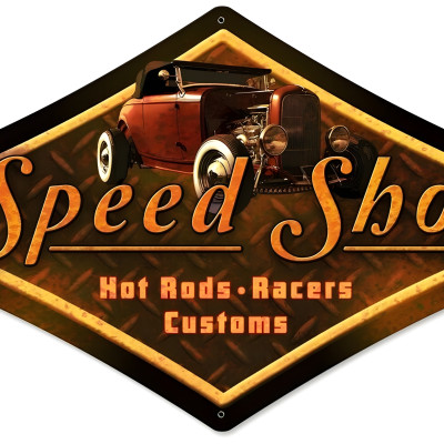 Speed Shop Metal Sign - 28"x14" Heavy Gauge Steel, USA Made