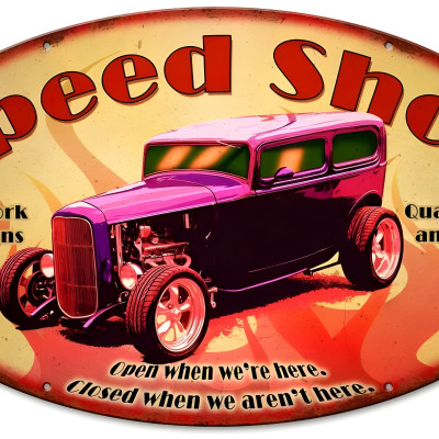 Speed Shop Metal Sign - Durable 24"x12" American Steel Decor