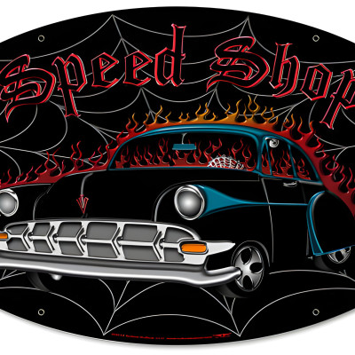 Speed Shop Metal Sign - 24"x12" Vintage Garage Decor USA Made
