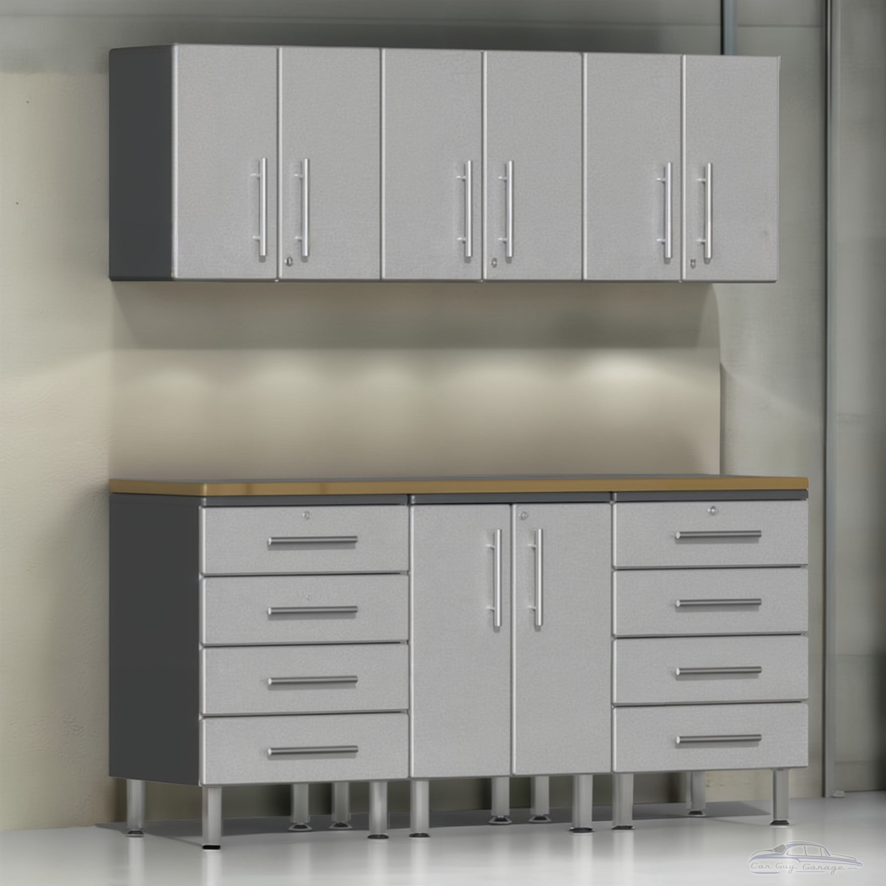 Silver Modular 7 Piece Kit with Bamboo Worktop for Garage