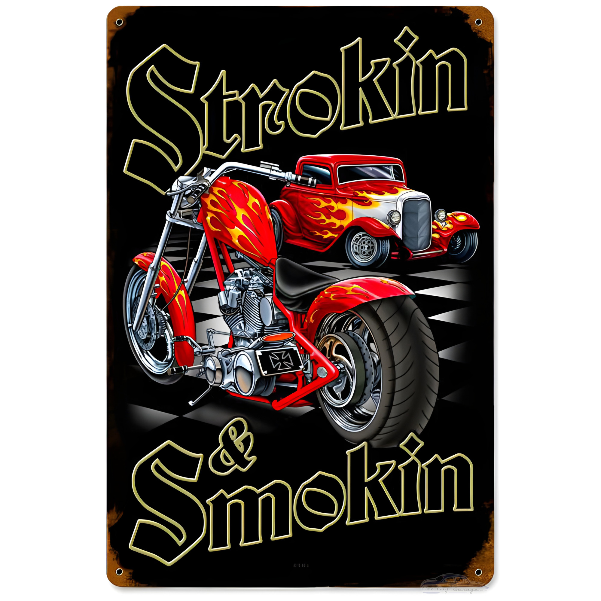 Strokin and Smokin Metal Sign - Vintage Style, 12" x 18"