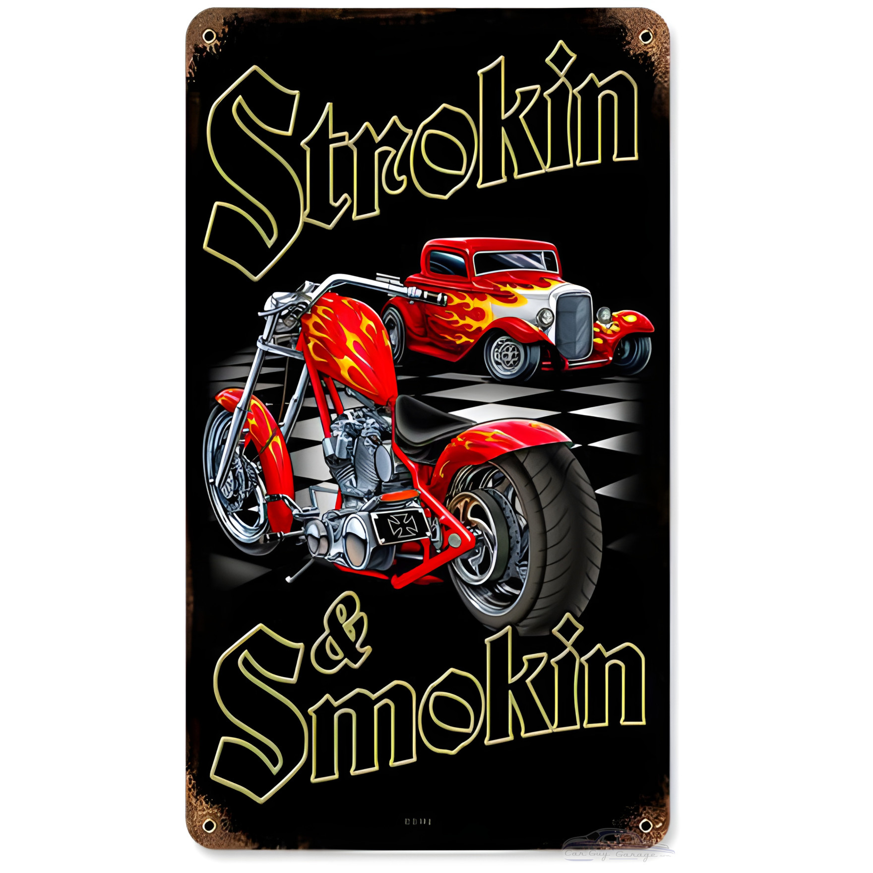 Strokin and Smokin Metal Sign - Vintage 8"x14" Garage Decor