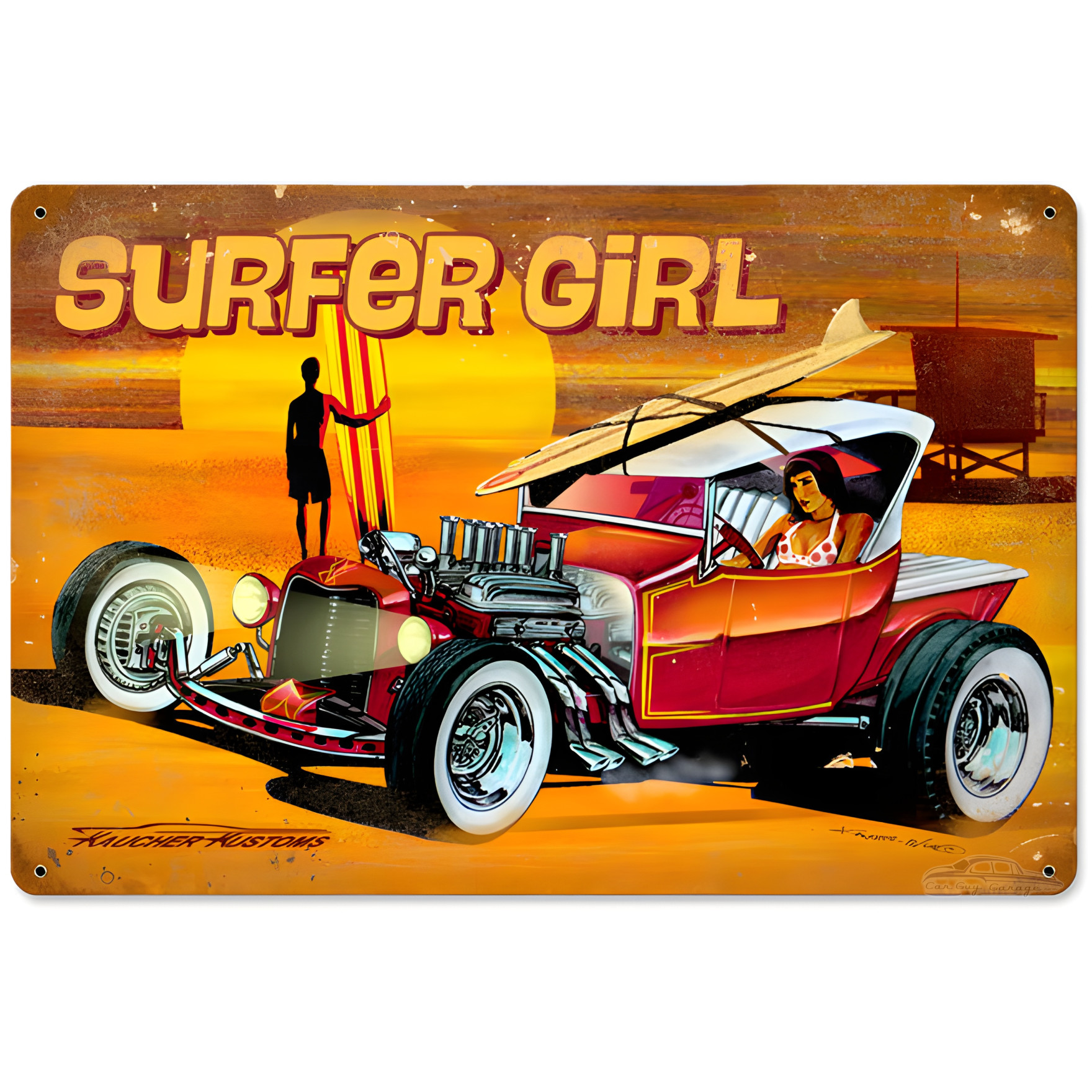 Surfer Girl Metal Sign - Vintage 18"x12" USA Made Steel Decor