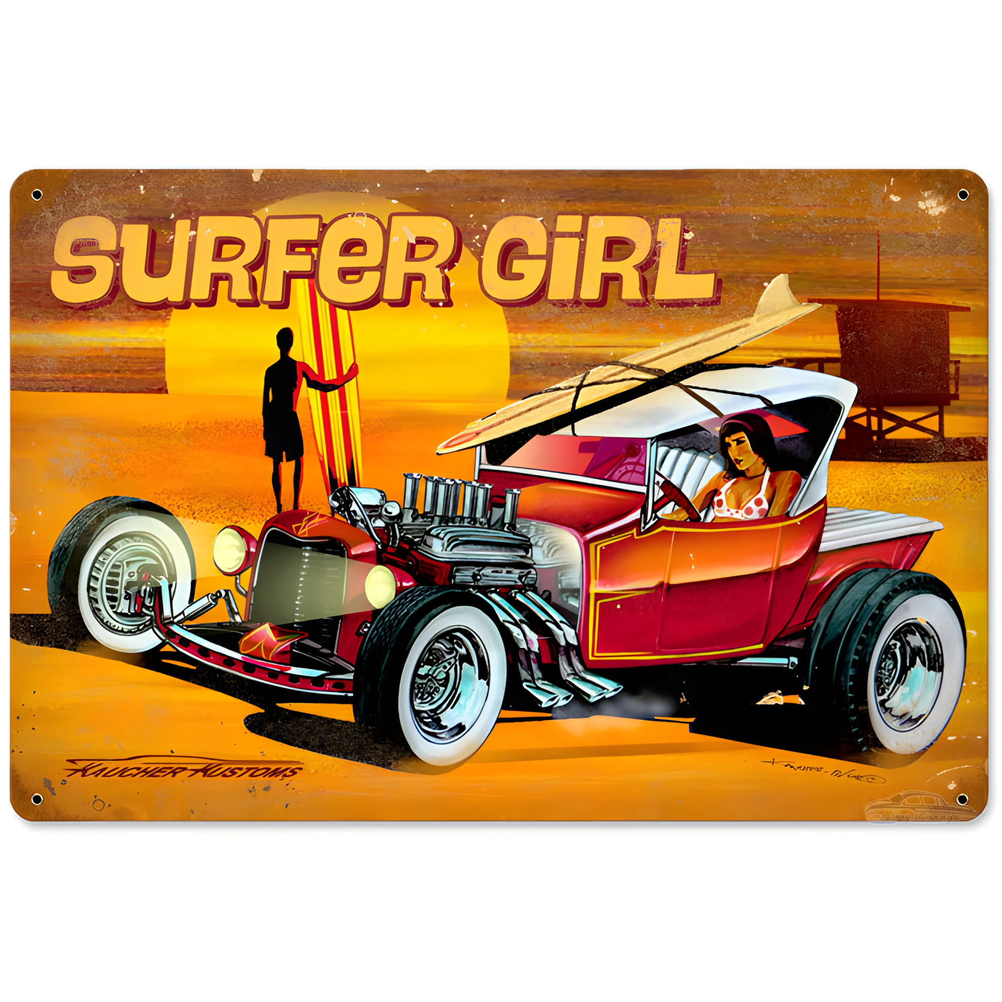 Surfer Girl Metal Sign - Vintage 18"x12" USA Made Steel Decor