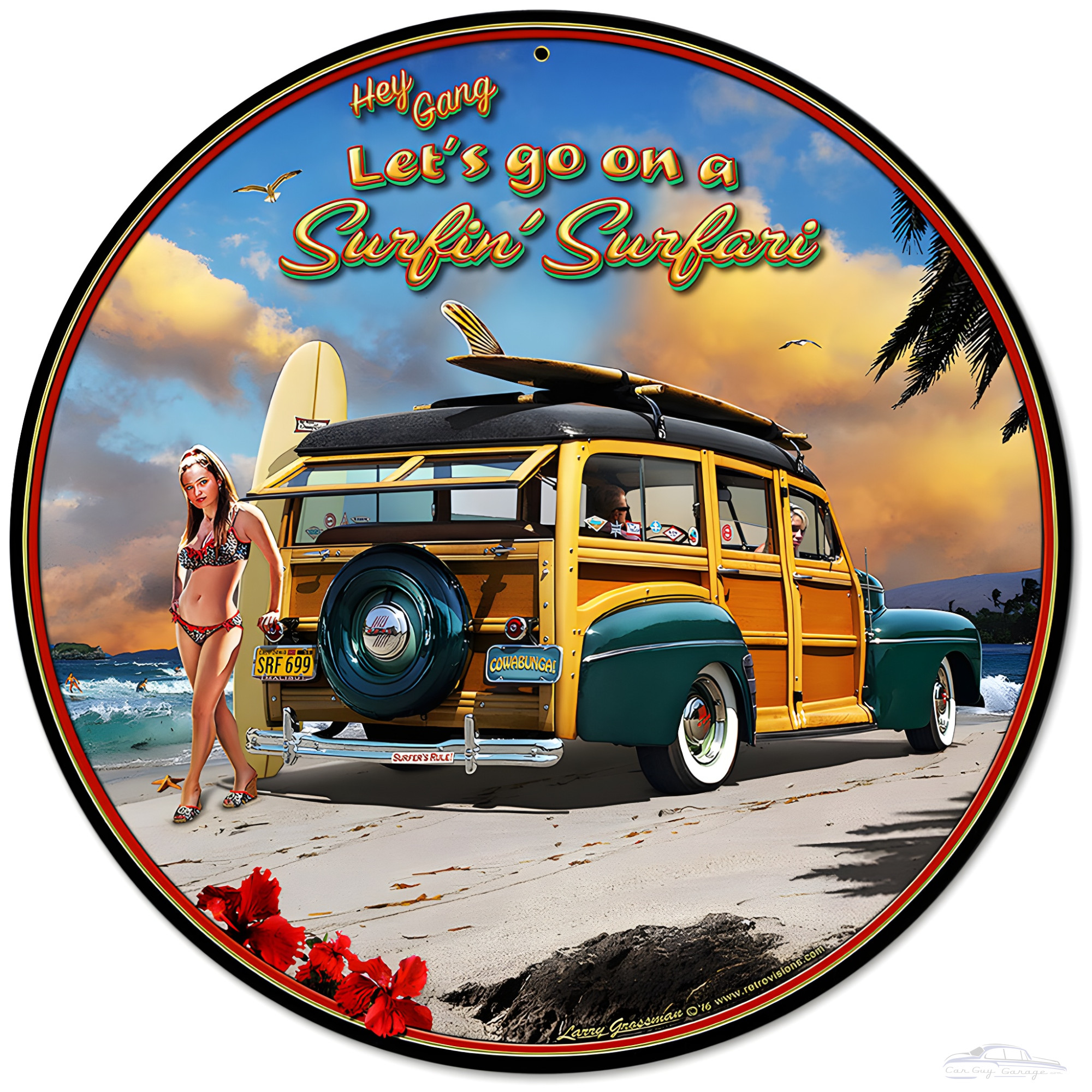 Surfin' Safari Metal Sign - 28" Round, Durable USA Made