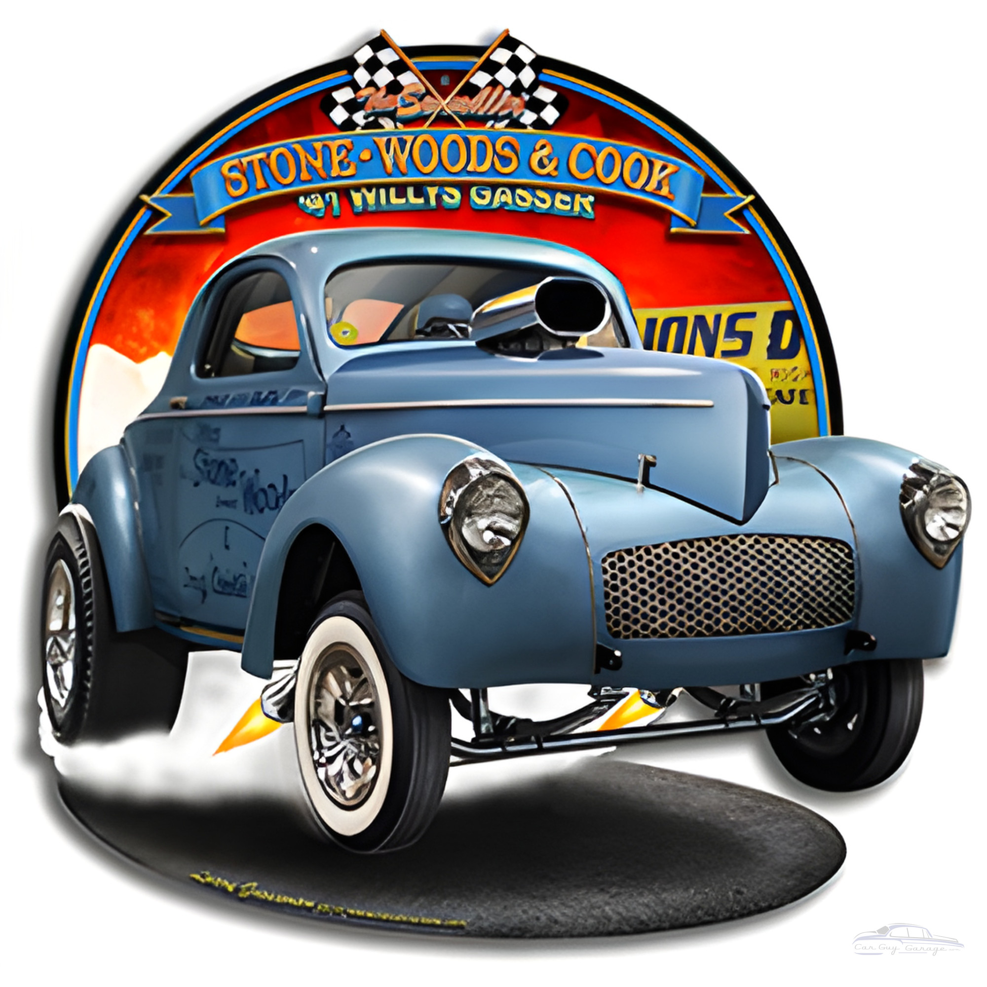 1941 S.W.C. Willys Gasser Metal Sign - Vintage Garage Decor