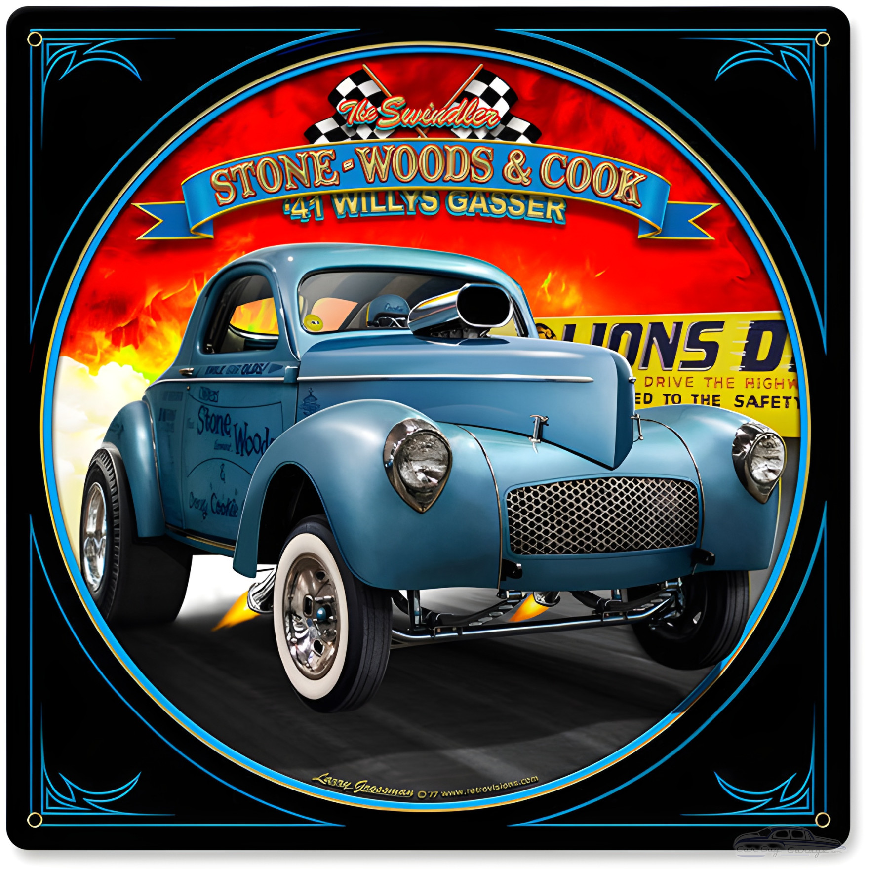 1941 S.W.C. Willys Gasser Metal Sign - 12"x12" Nostalgic Decor