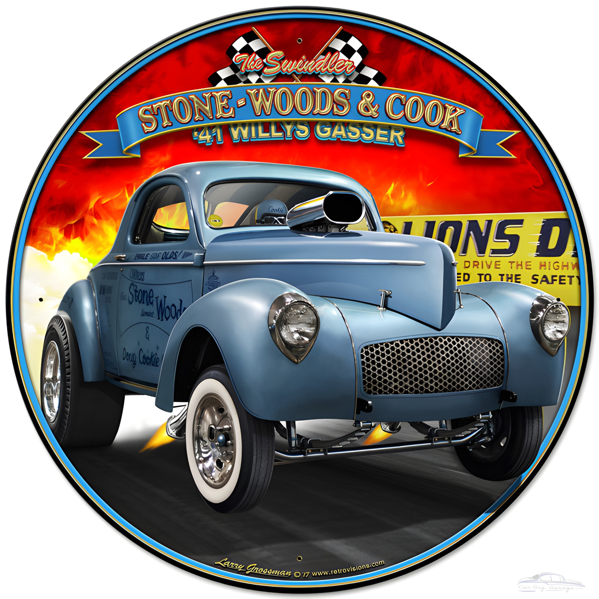 1941 S.W.C. Willys Gasser Metal Sign - 28" Round, Vintage Decor