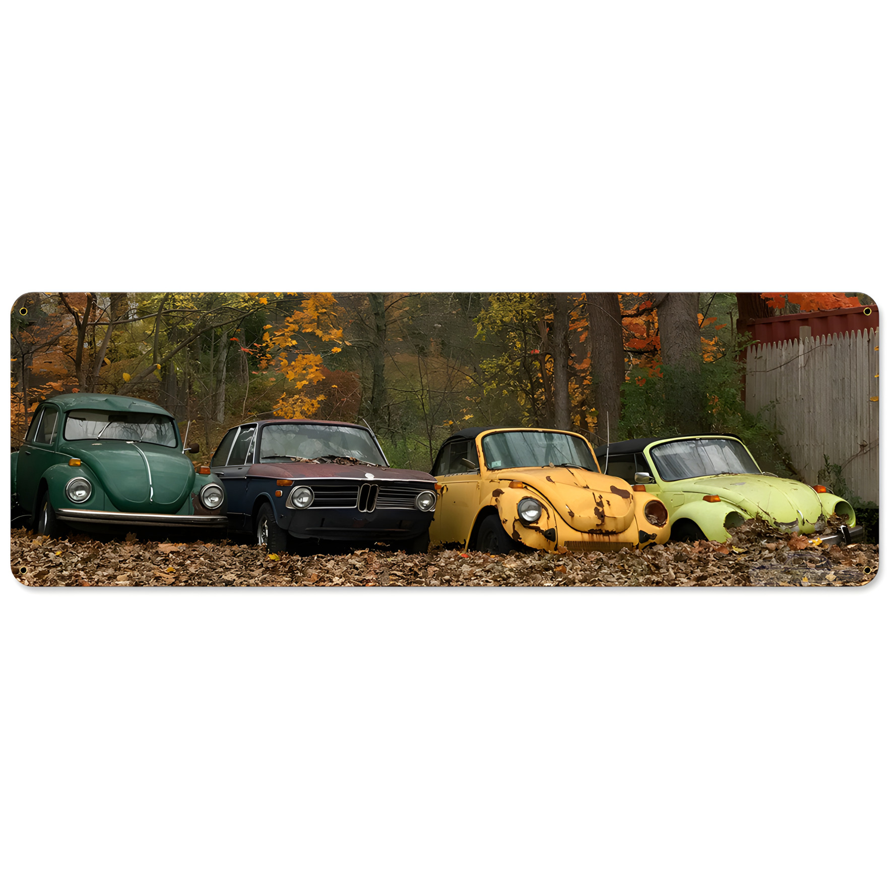 Three Bugs and a Beemer Metal Sign - Durable 24"x8" Decor