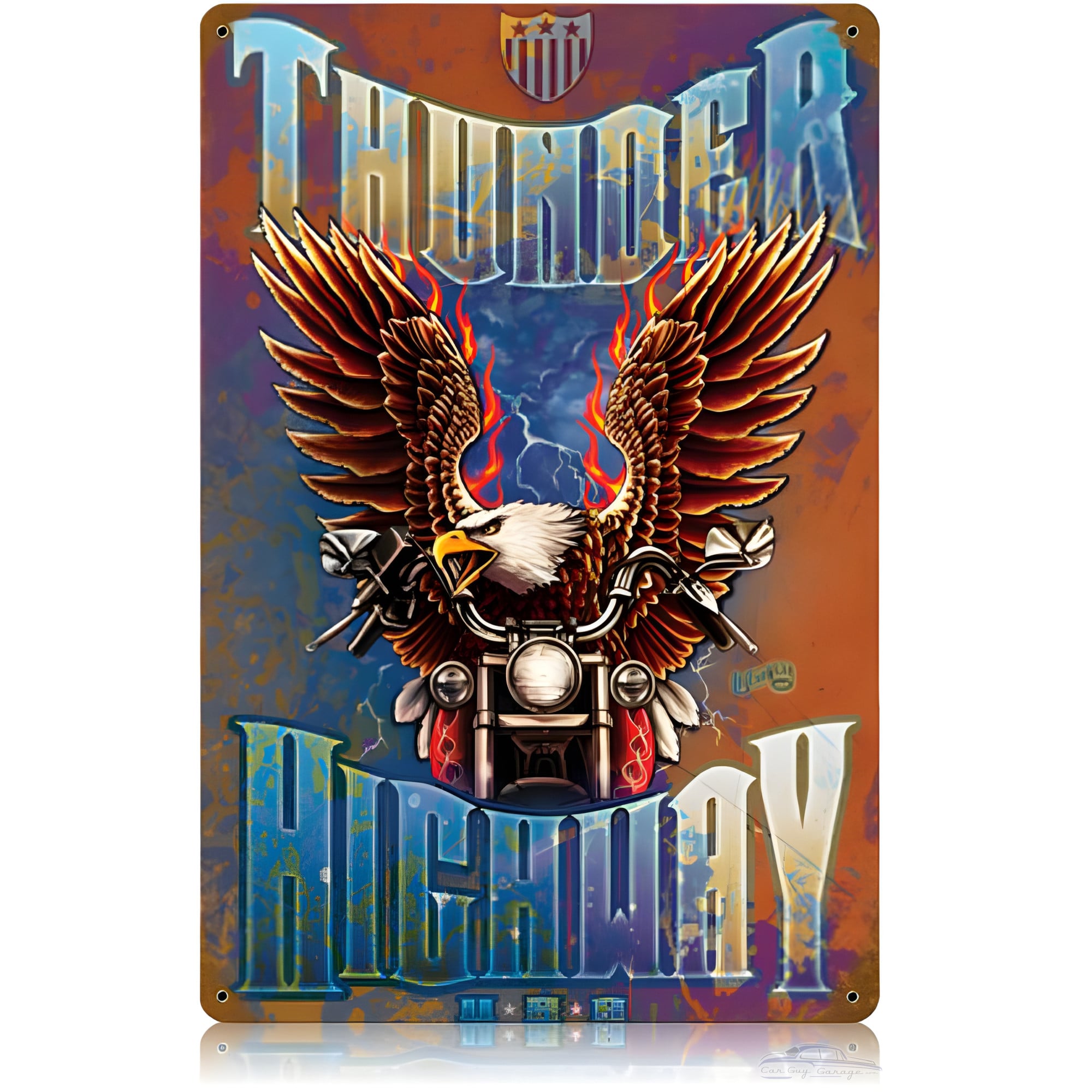 Thunder Highway Rustic Metal Sign - 12"x18" Vintage Decor